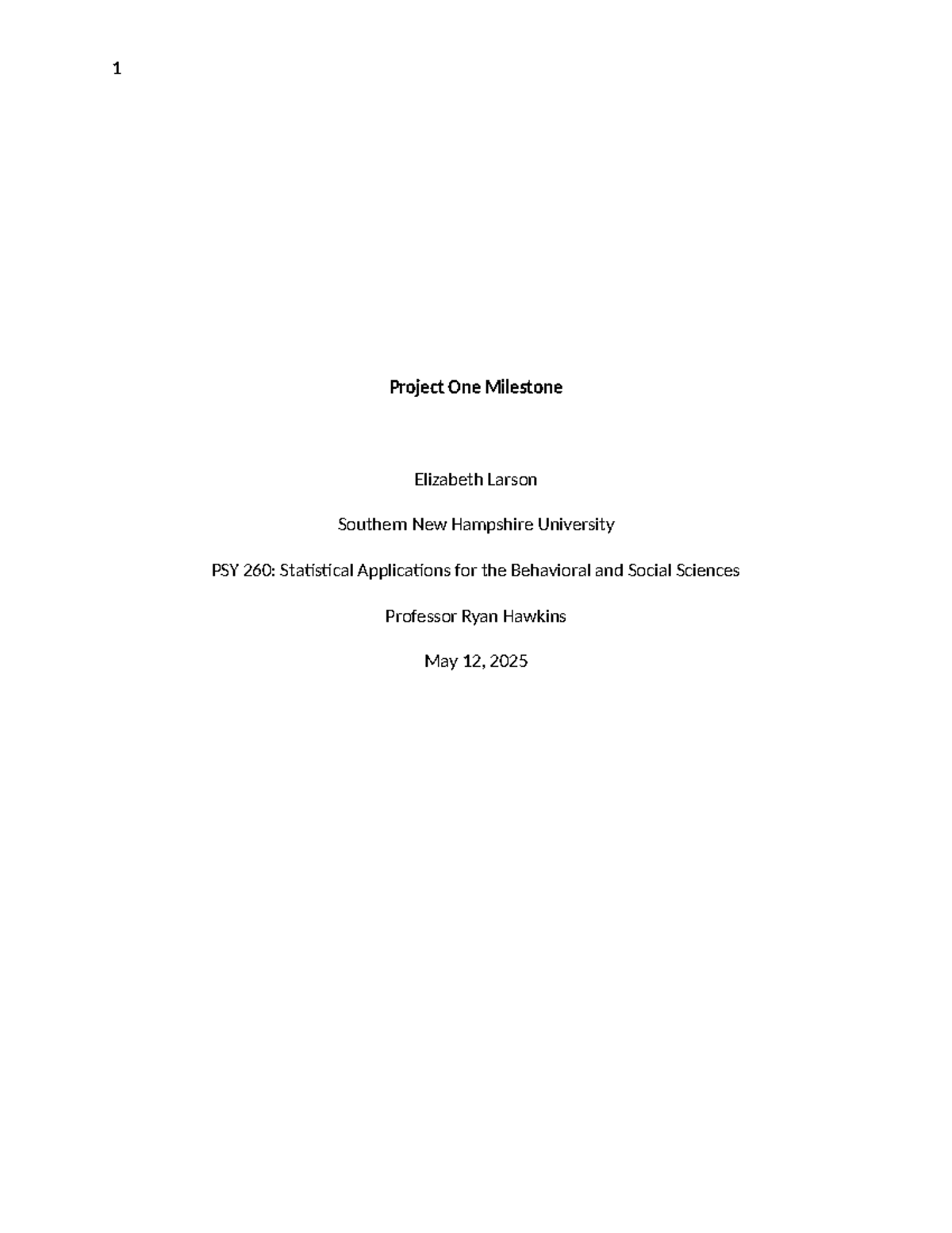 PSY 260 Project One Milestone: Scales of Measurement & Statistics - Studocu