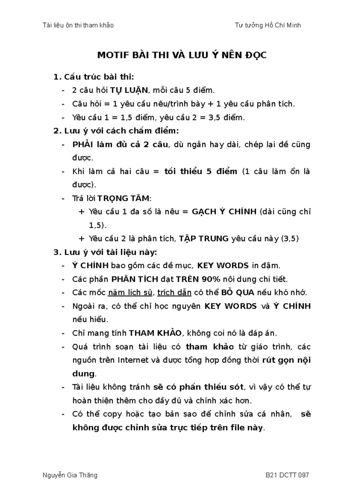 TƯ TƯỞNG HỒ CHÍ MINH - ghjk - MOTIF BÀI THI VÀ LƯU Ý NÊN ĐỌC 1. Cấu ...