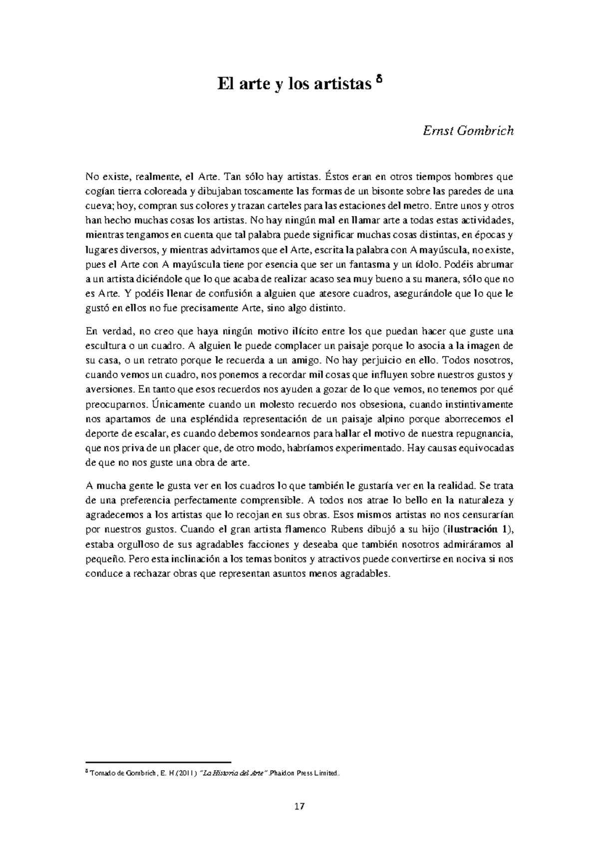 El Arte y los Artistas - Lecturas para el Examen 1 (Curso 1) - Studocu