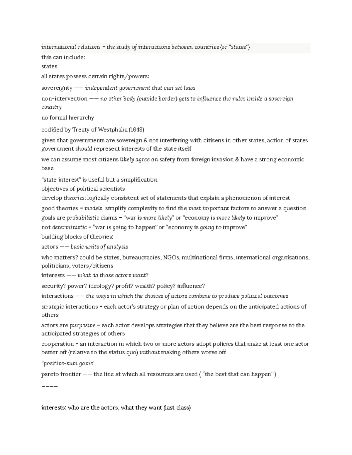 International Relations Theories and Key Concepts - POLI 150 Study ...