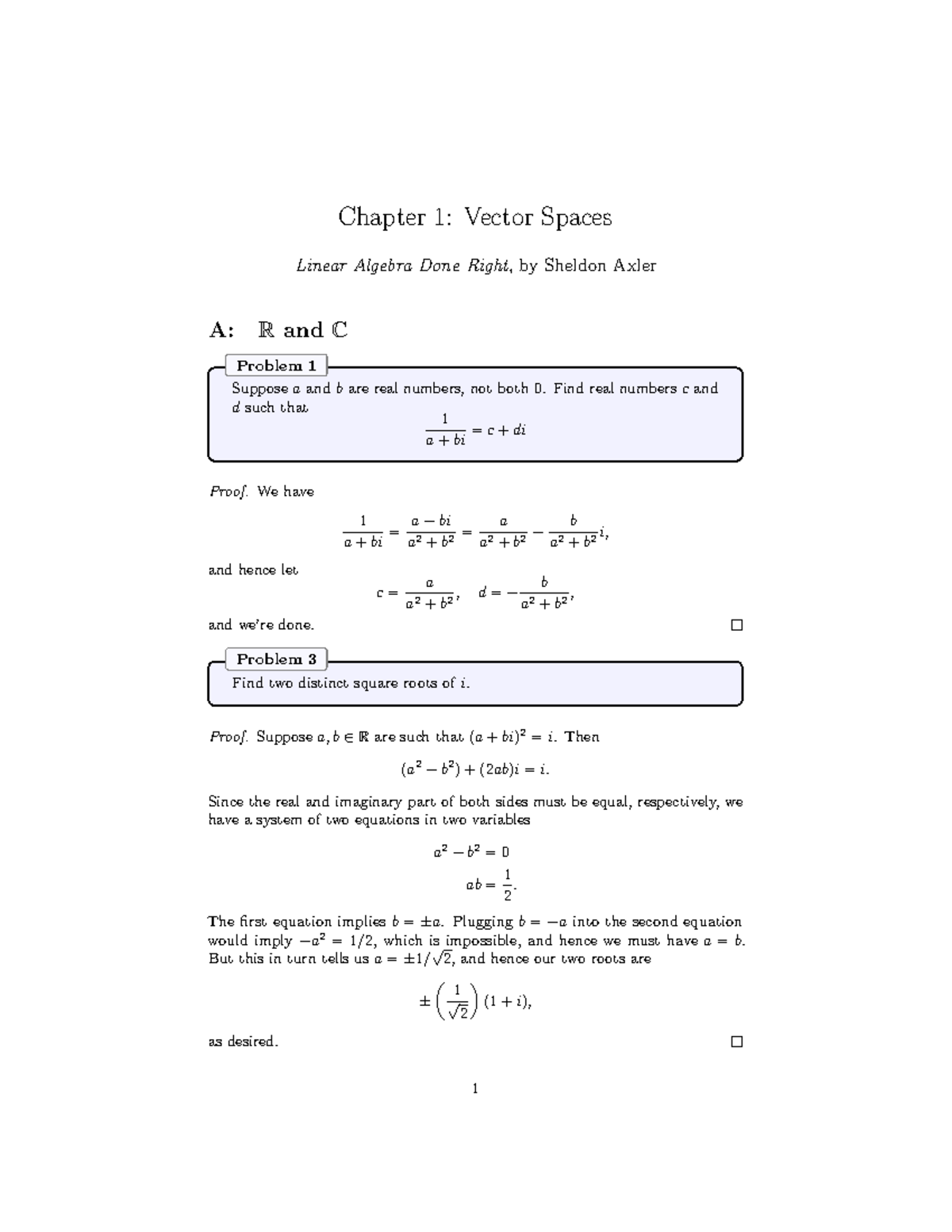 Chapter 1: Vector Spaces - Linear Algebra Done Right (A & B Problems) - Studocu