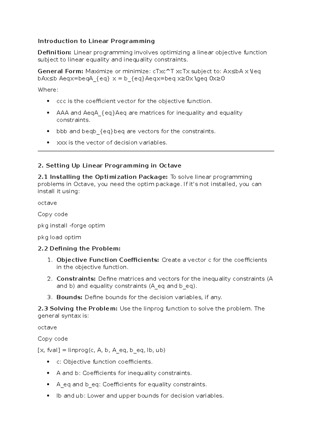 Introduction to Linear Programming - Introduction to Linear Programming ...