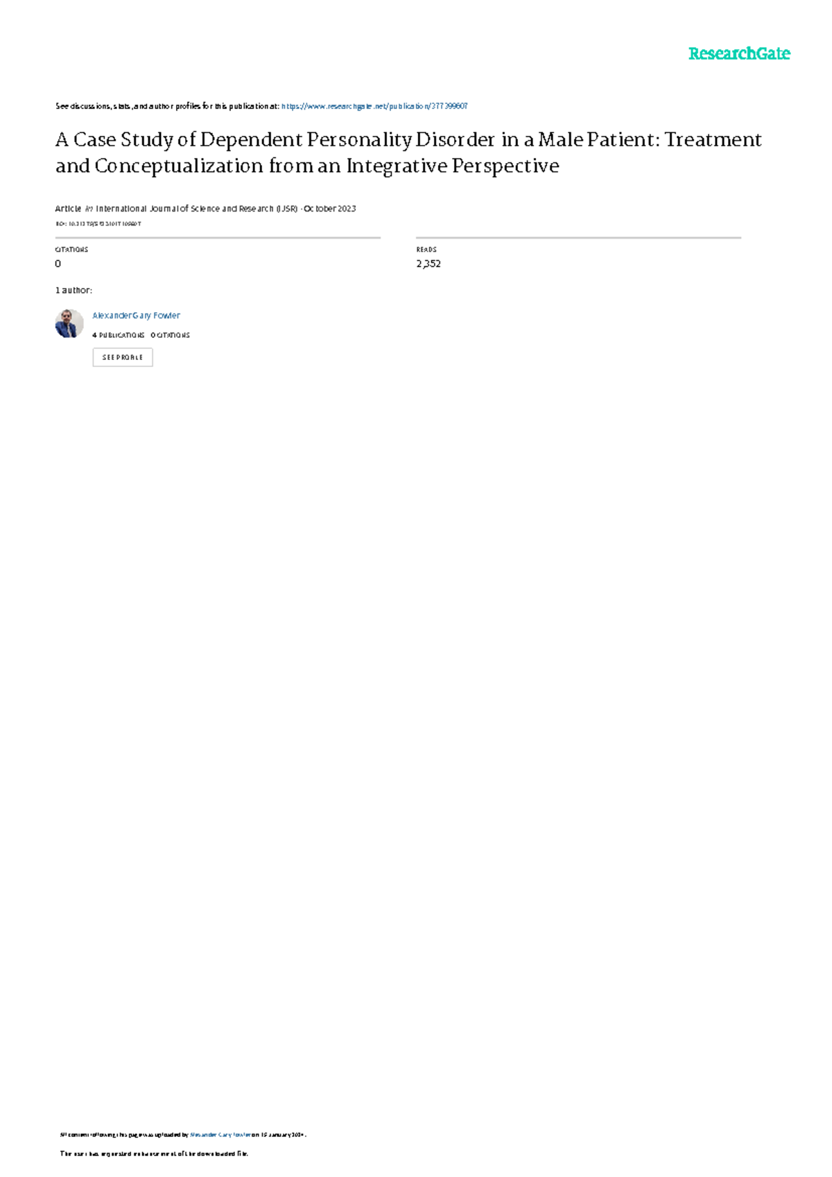 A Case Study of Dependent Personality Disorder (DPD) in a Male Patient ...