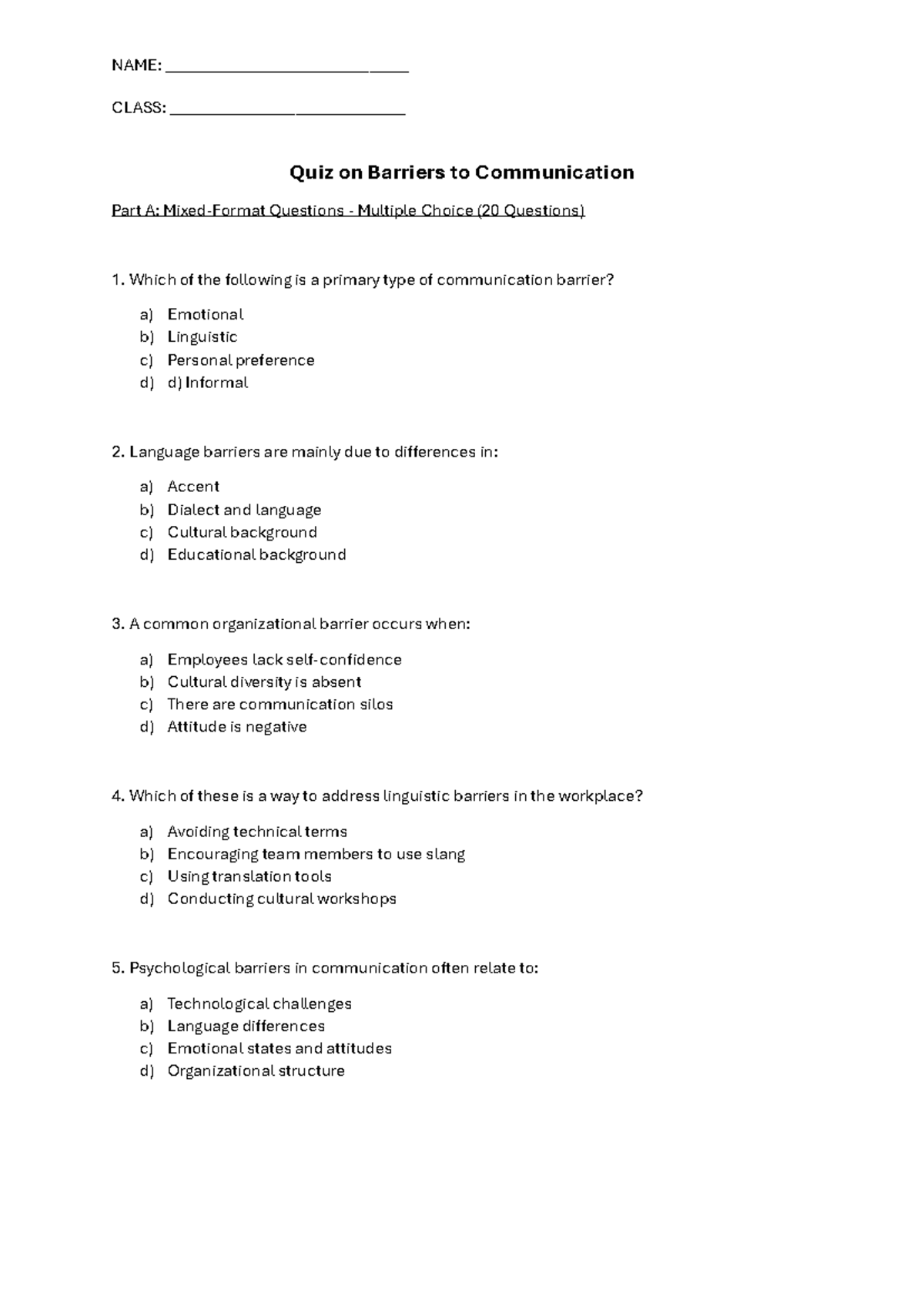 LCC503 WEEK 4 Quiz: Understanding Barriers to Communication - Studocu