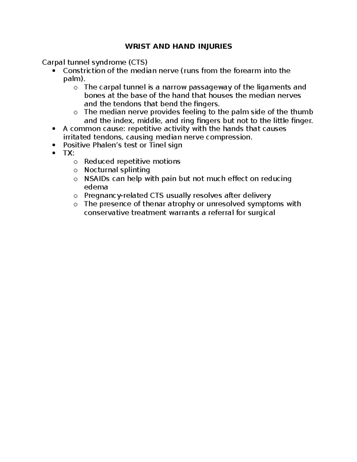 Wrist AND HAND Injuries - WRIST AND HAND INJURIES Carpal tunnel ...