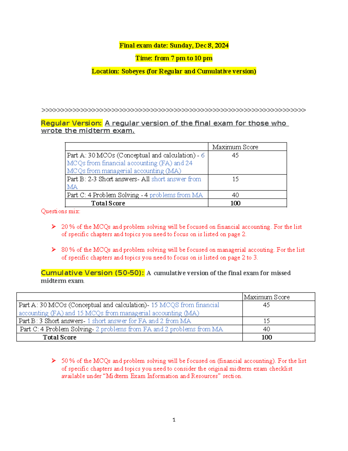 Final Exam Checklist for Course F24: Key Topics & Structure - Studocu