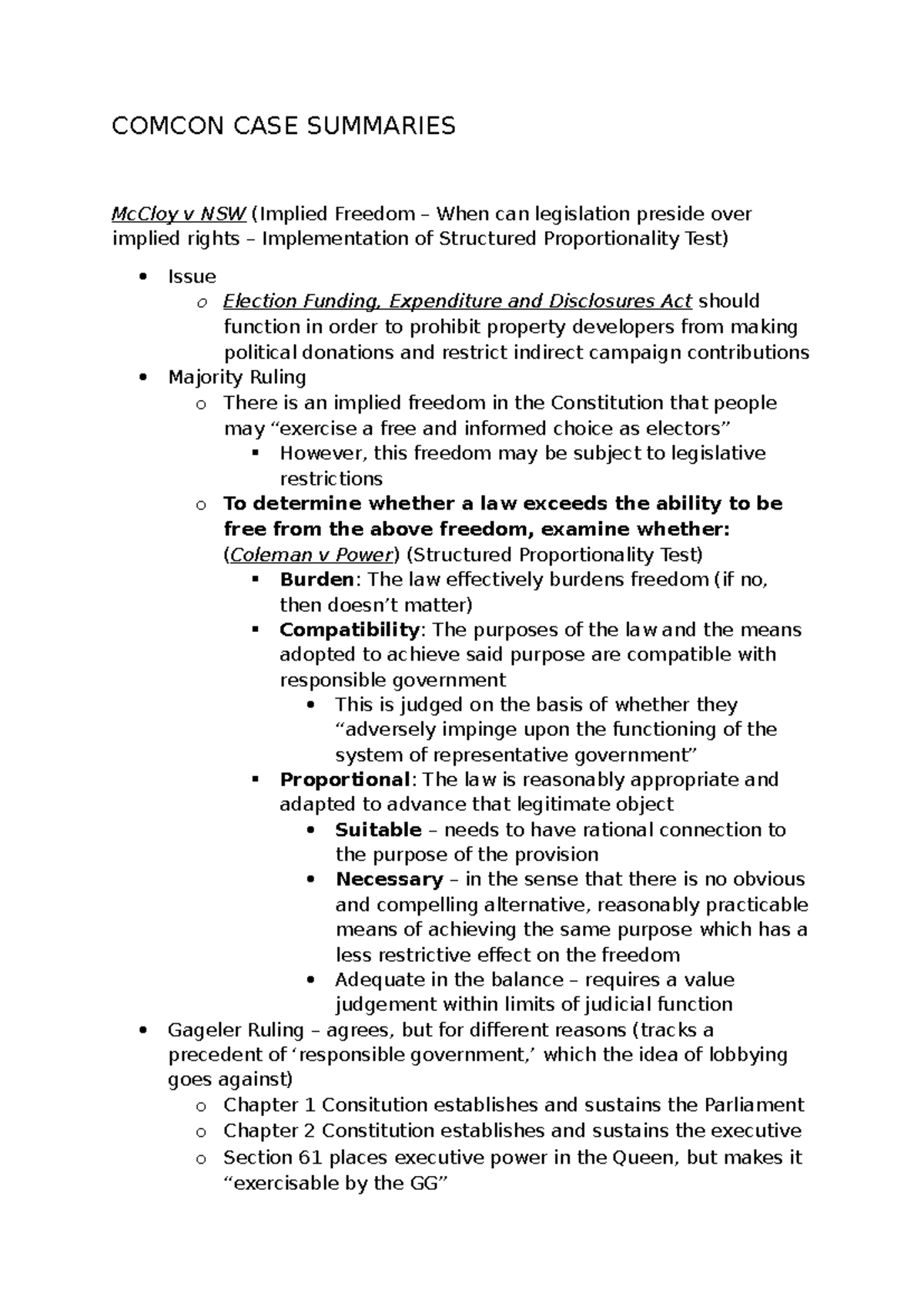 COMCON CASE SUMMARIES: McCloy v NSW & Political Communication Issues ...