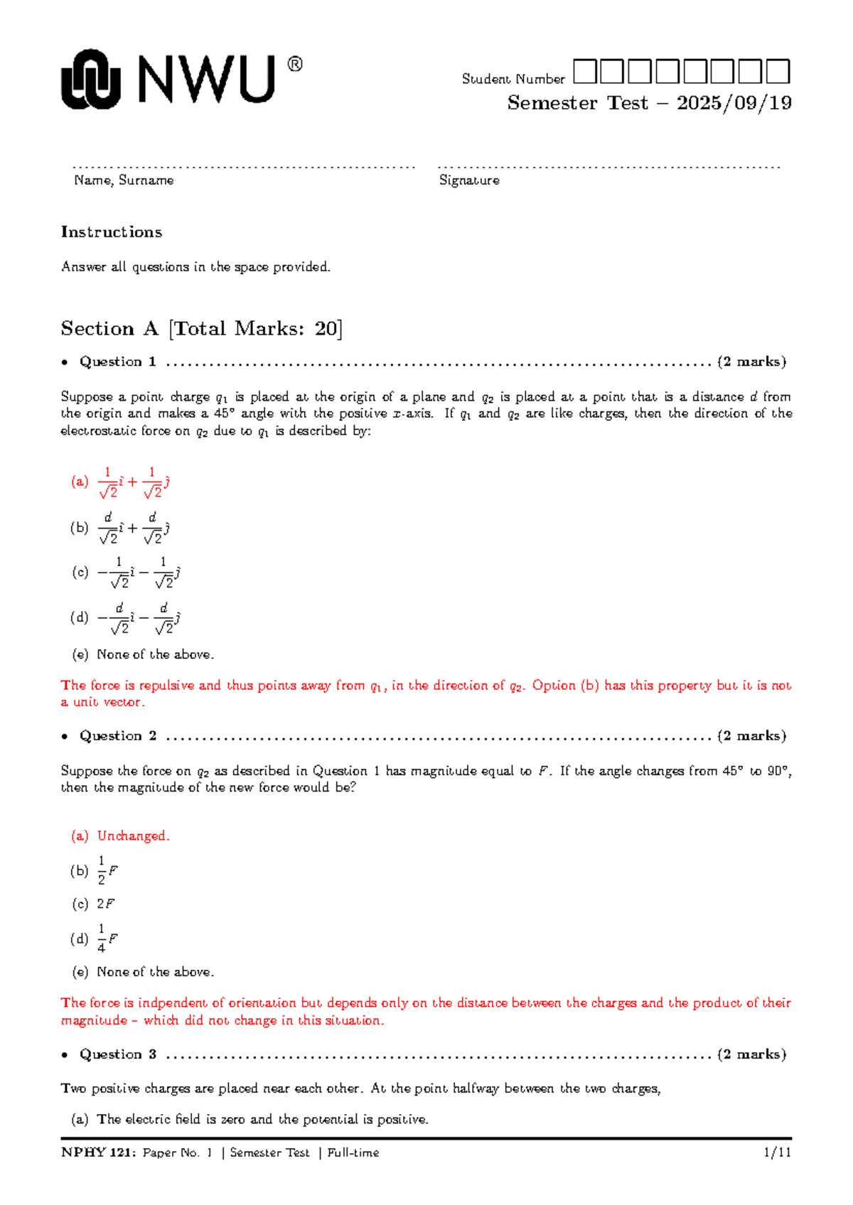 NPHY 121: Semester Test 3 Memo and Solutions - Studocu