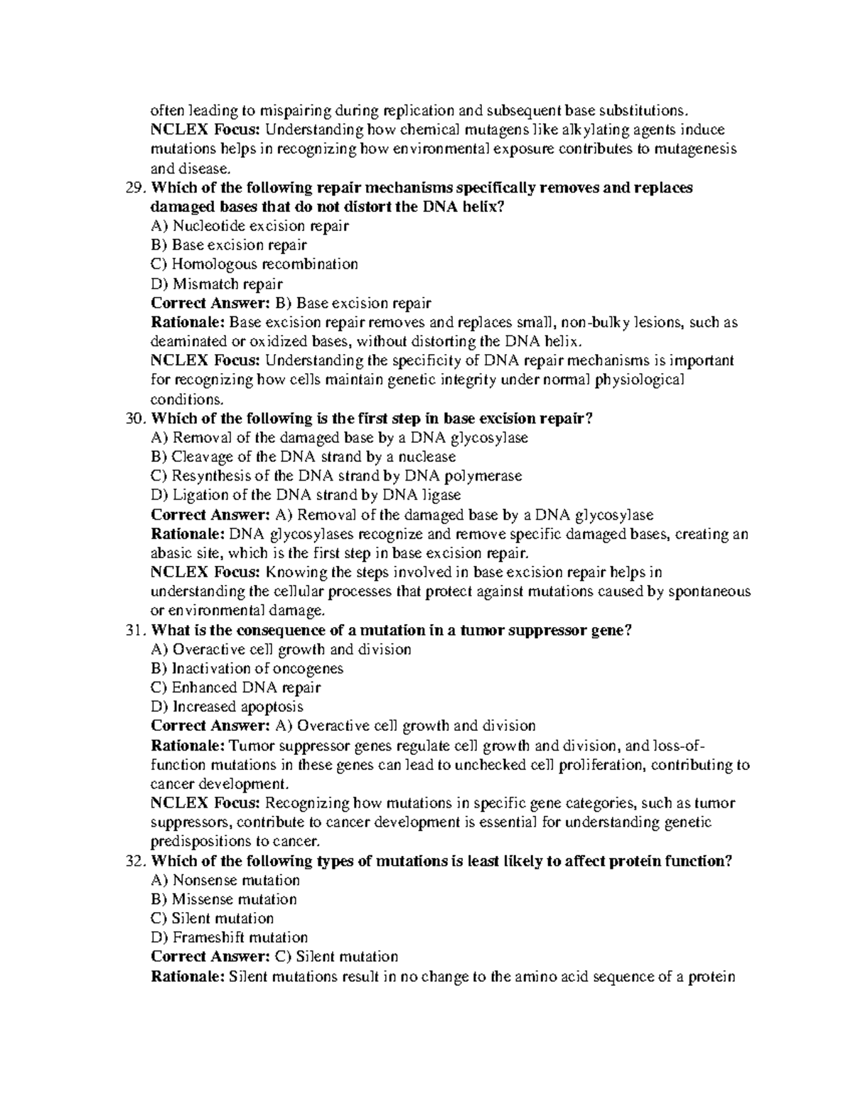 Genetics Test Bank: NCLEX Focus on DNA Repair Mechanisms and Mutations ...