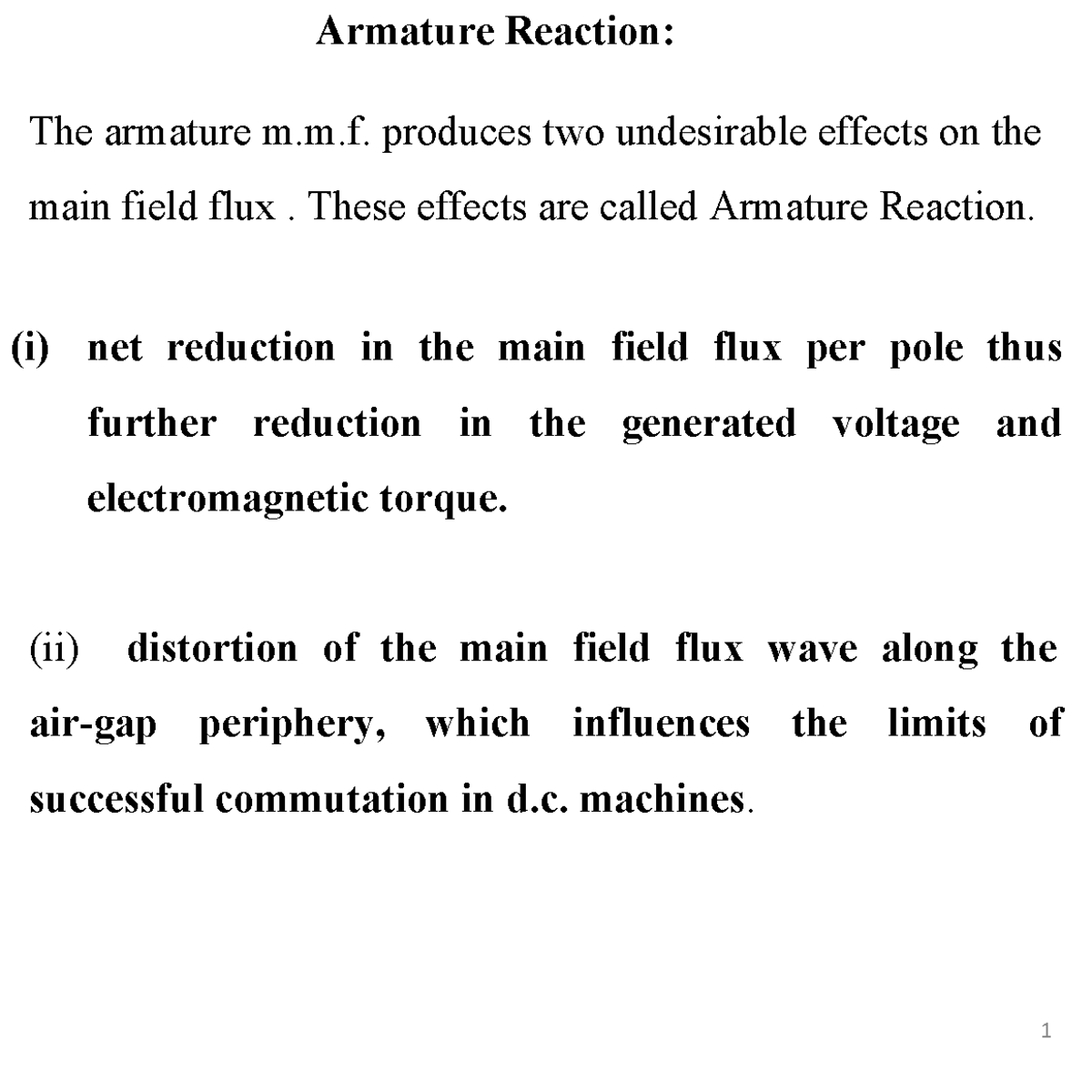 Armature Reaction in DC Machines - Detailed Notes on Effects and ...