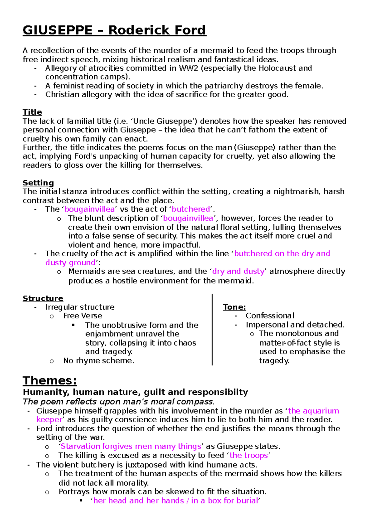 GIUSEPPE: Analyzing Roderick Ford's Poem on Humanity and Cruelty - Studocu