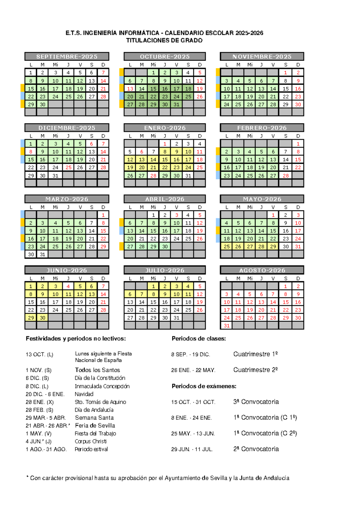 Calendario Escolar 2025-26 E.T.S. Ingeniería Informática - Studocu