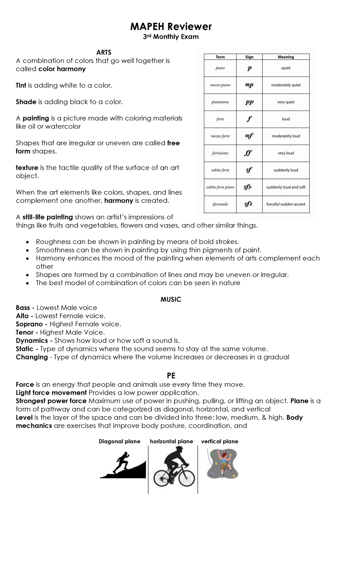 Mapeh Reviewer - MAPEH Reviewer 3 rd Monthly Exam ARTS A combination of ...