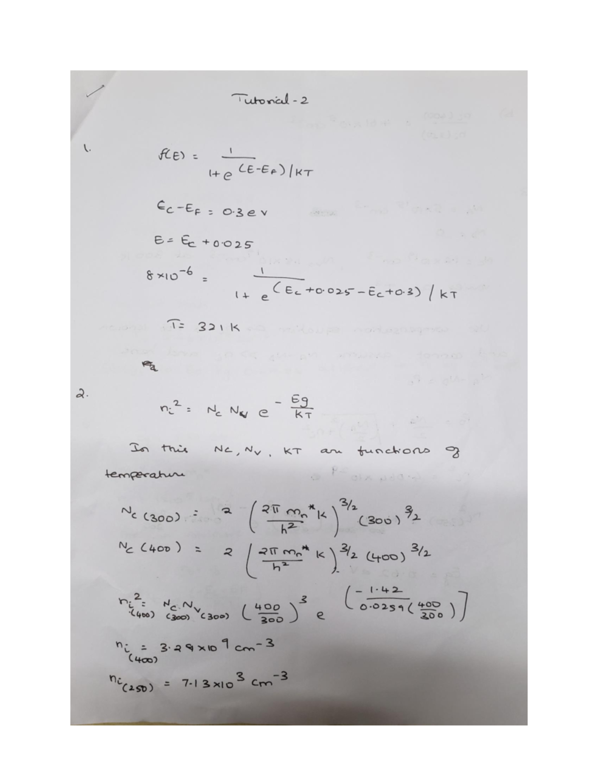 Tutorial 2 Solutions: Semiconductor Physics Problem Practice - Studocu