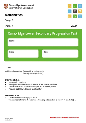 [Solved] Cambridge progression test maths 2025 for stage 7 - Cambridge ...