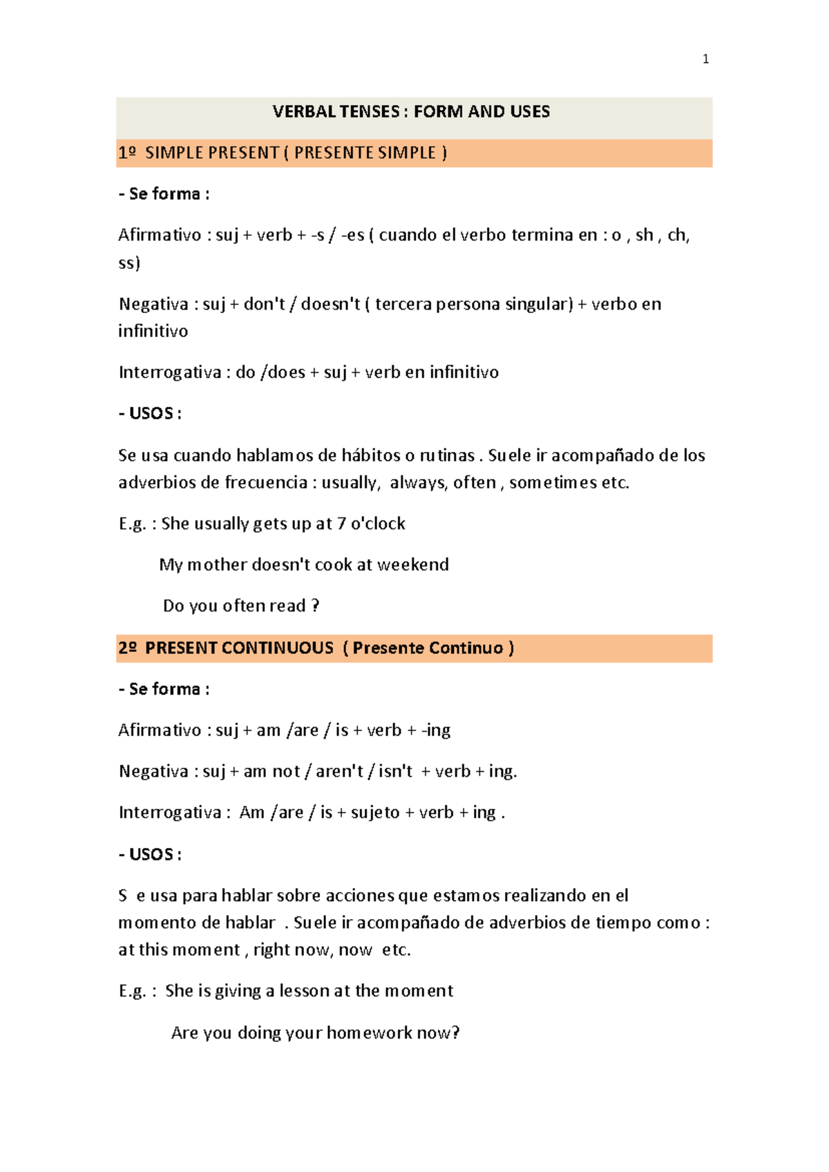 Verbal Tenses: Form and Uses Guide for Spanish Learners - Studocu
