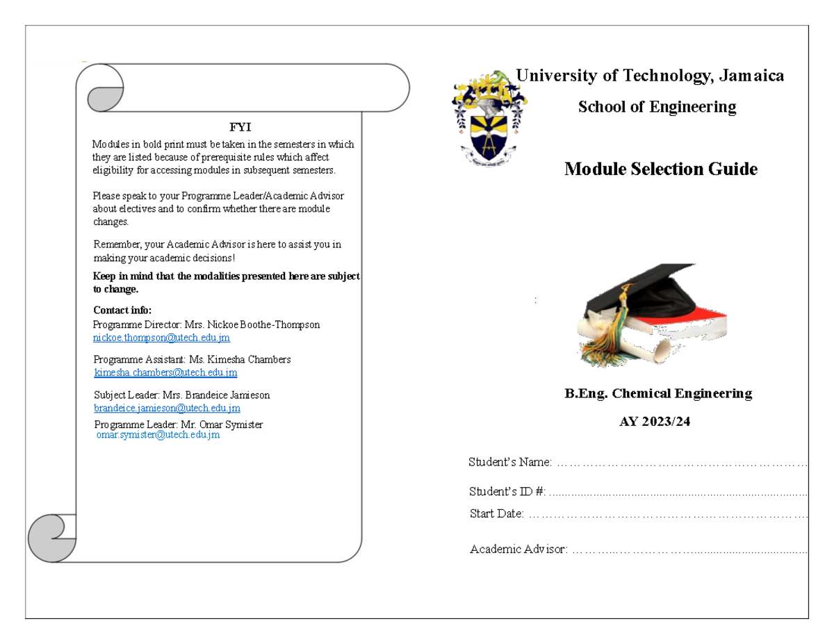 B.Eng. Chemical Engineering Module Selection Guide AY 2023 - Studocu
