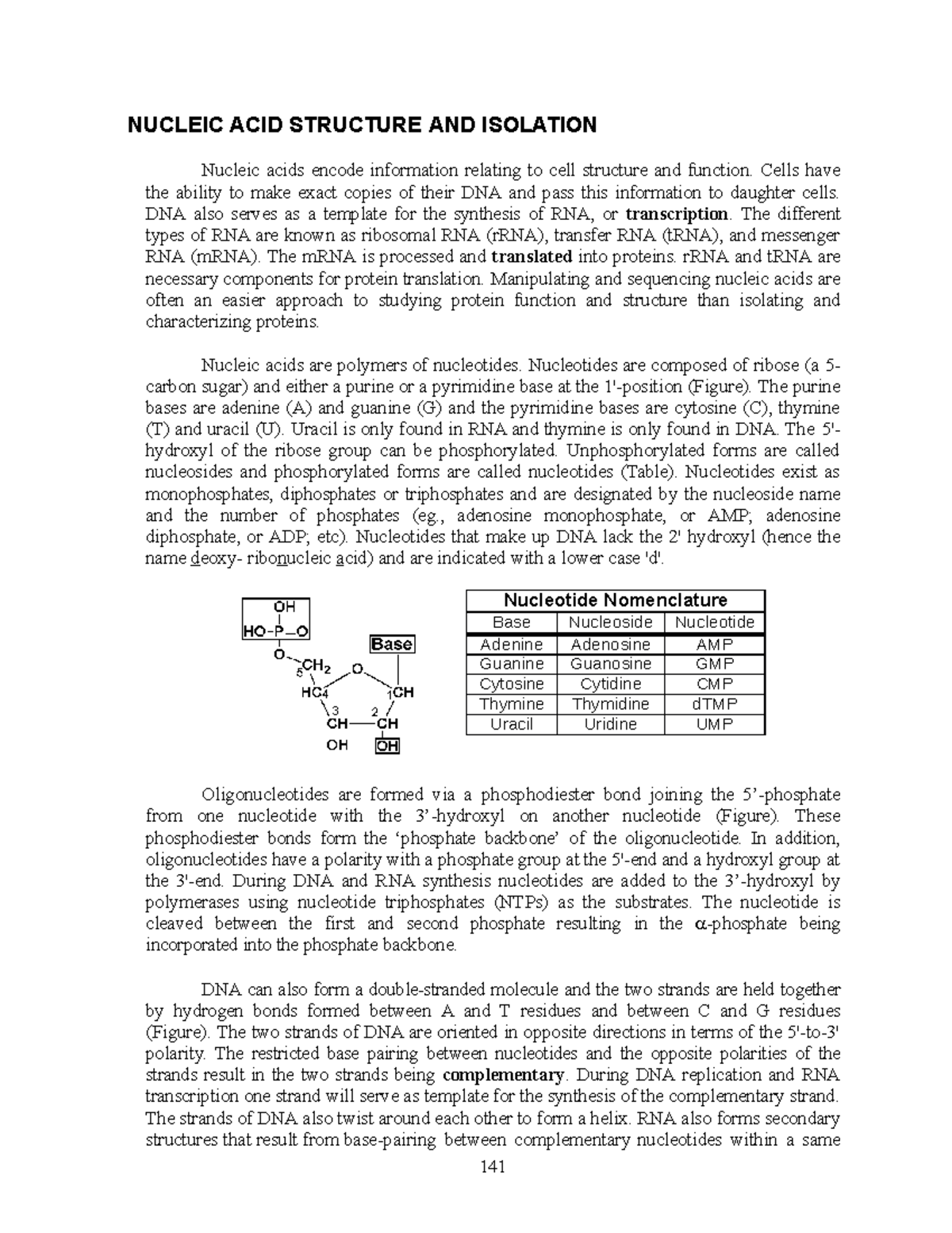 Nucleic ACID Structure AND Isolation - NUCLEIC ACID STRUCTURE AND ...