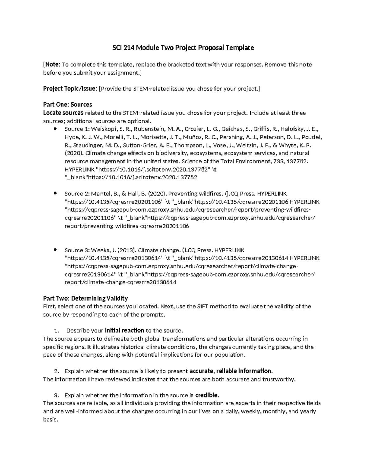 SCI 214 Module Two Project Proposal paper - Remove this note before you submit your assignment ...