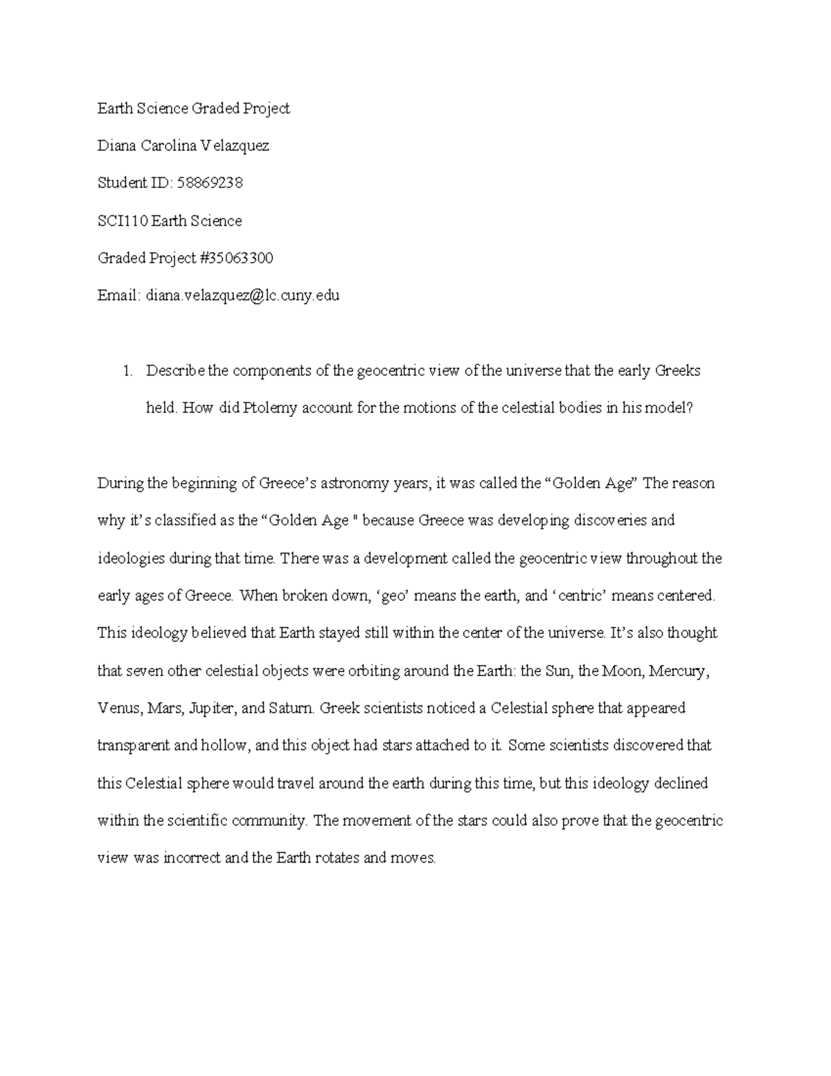 SCI110 Earth Science Research Project Part 1: Questions 1-10 Overview ...