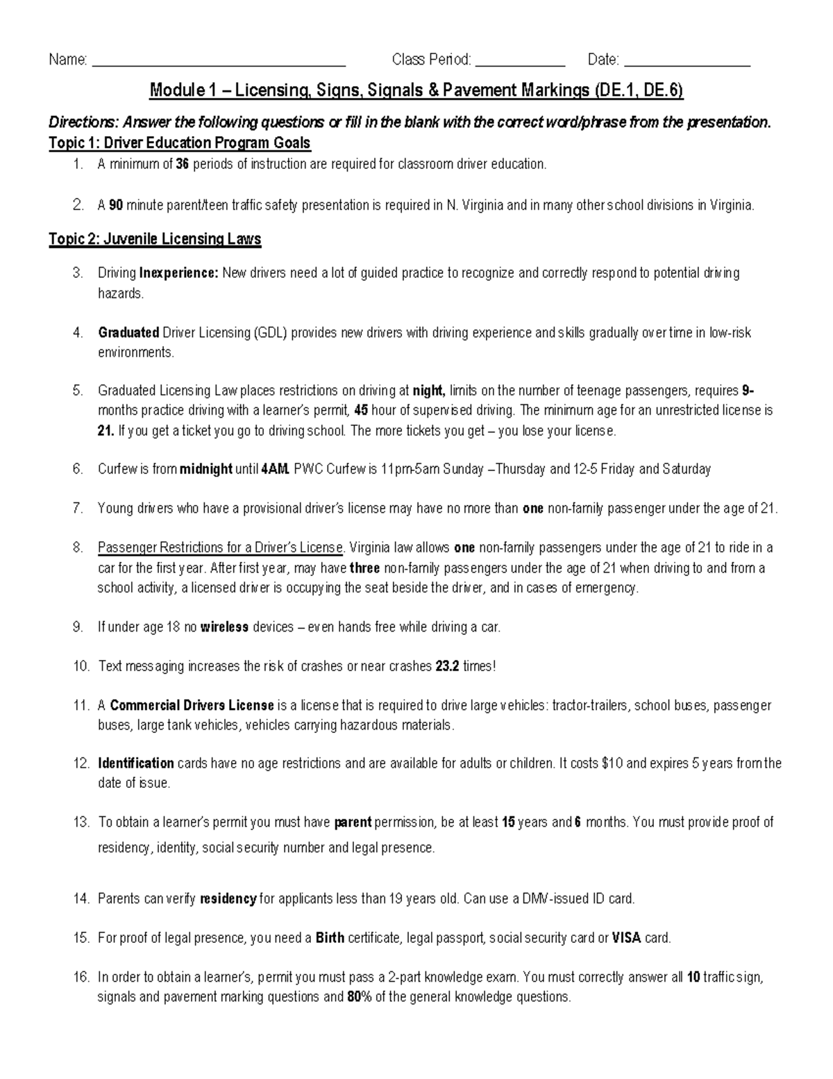 Driver Education: Signals, Signs & Licensing Overview (DE.1, DE.6 ...