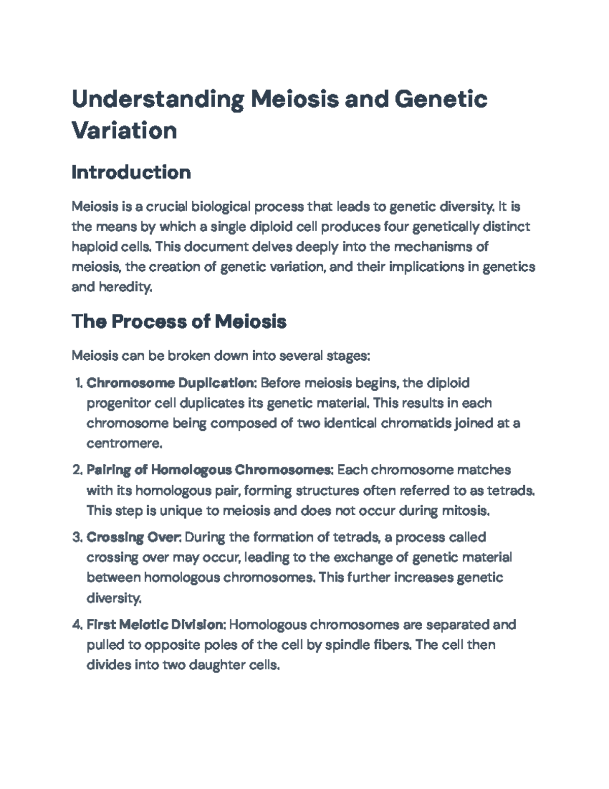 Meiosis and Genetic Variation in Biology: A Detailed Overview (BIO101 ...