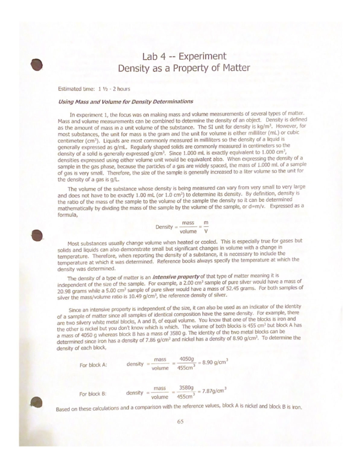 Lab 4: Density Calculations and Properties of Matter Exploration - Studocu