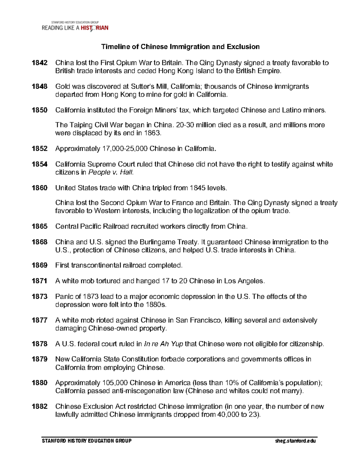 Chinese Immigration & Exclusion (HIST 101) Final Exam Materials - Studocu