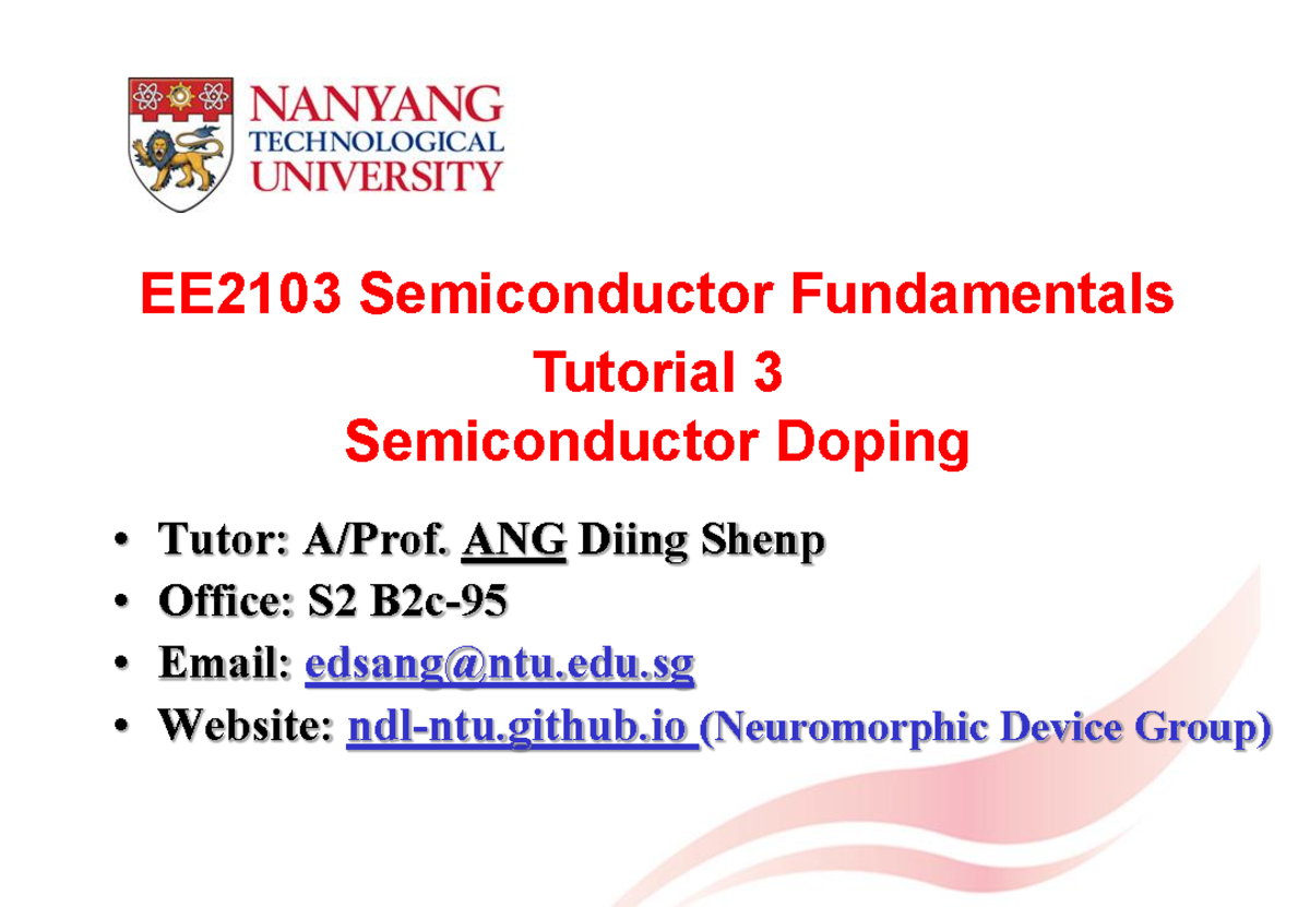 Tutorial 3 Notes - H3 Semiconductor Physics & Devices Tutorial 1 3 Page ...