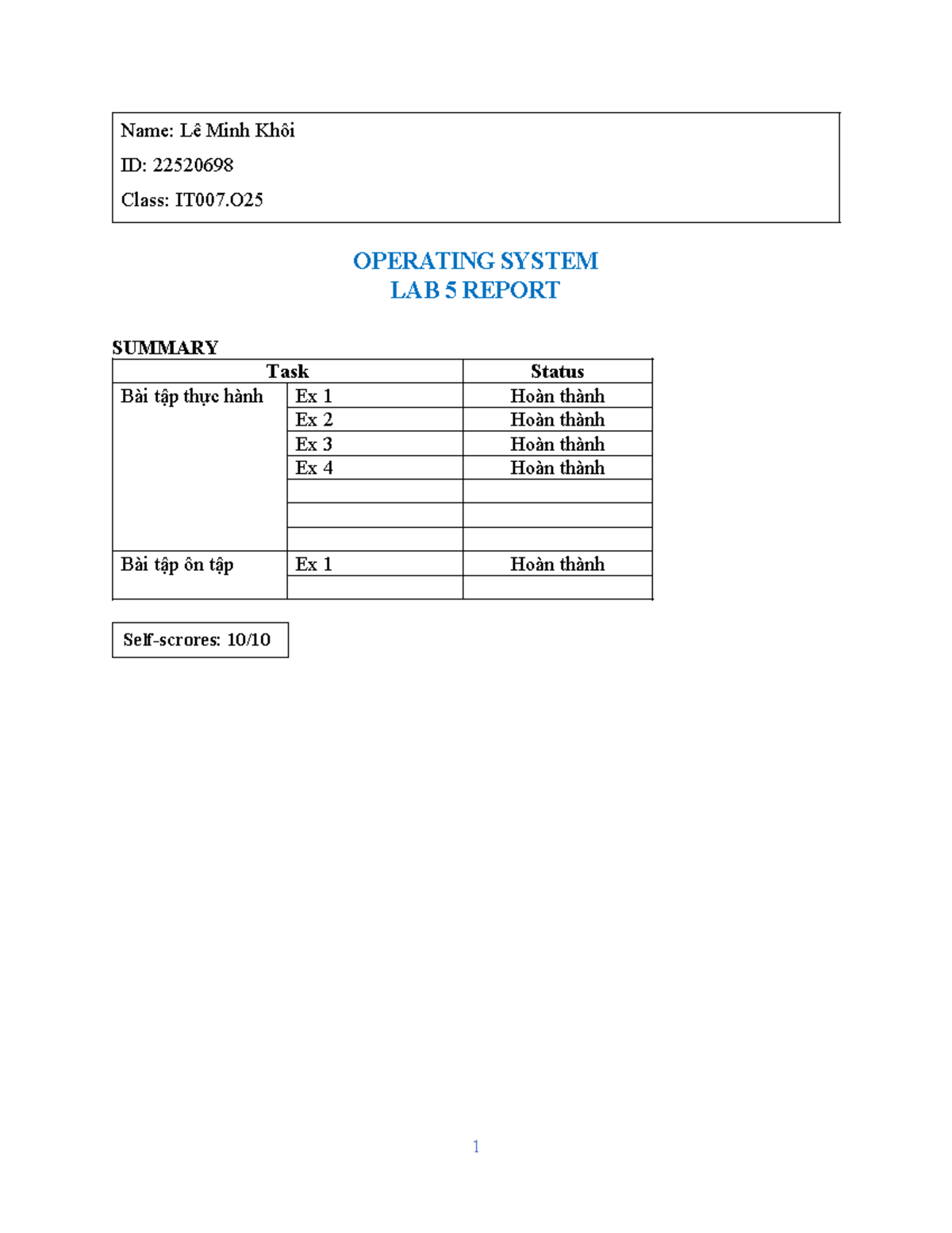 Lab 05 Report for IT007 - Operating System Concepts - Studocu