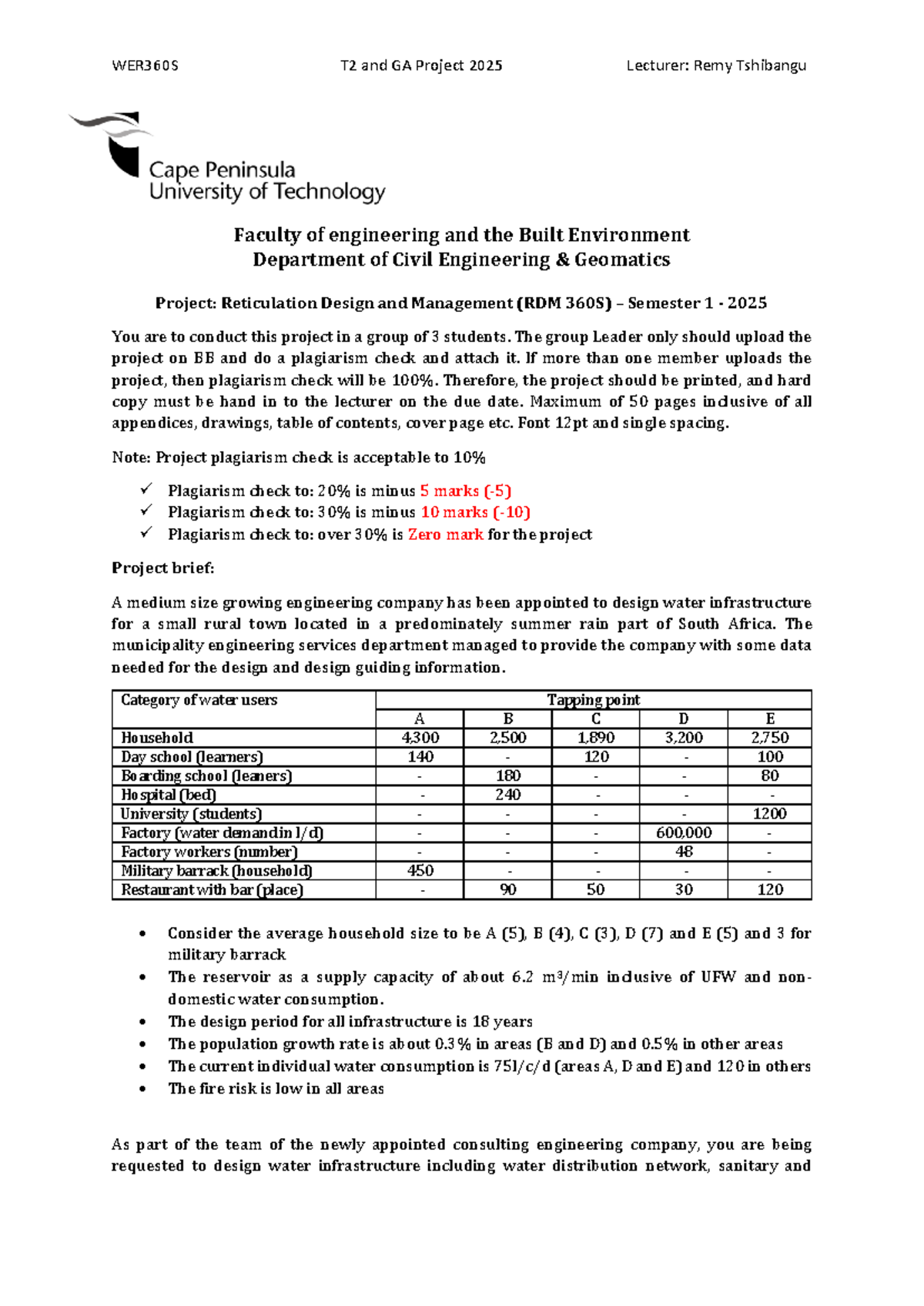 RDM 360S project: Water infrastructure design and management 2025 - Studocu