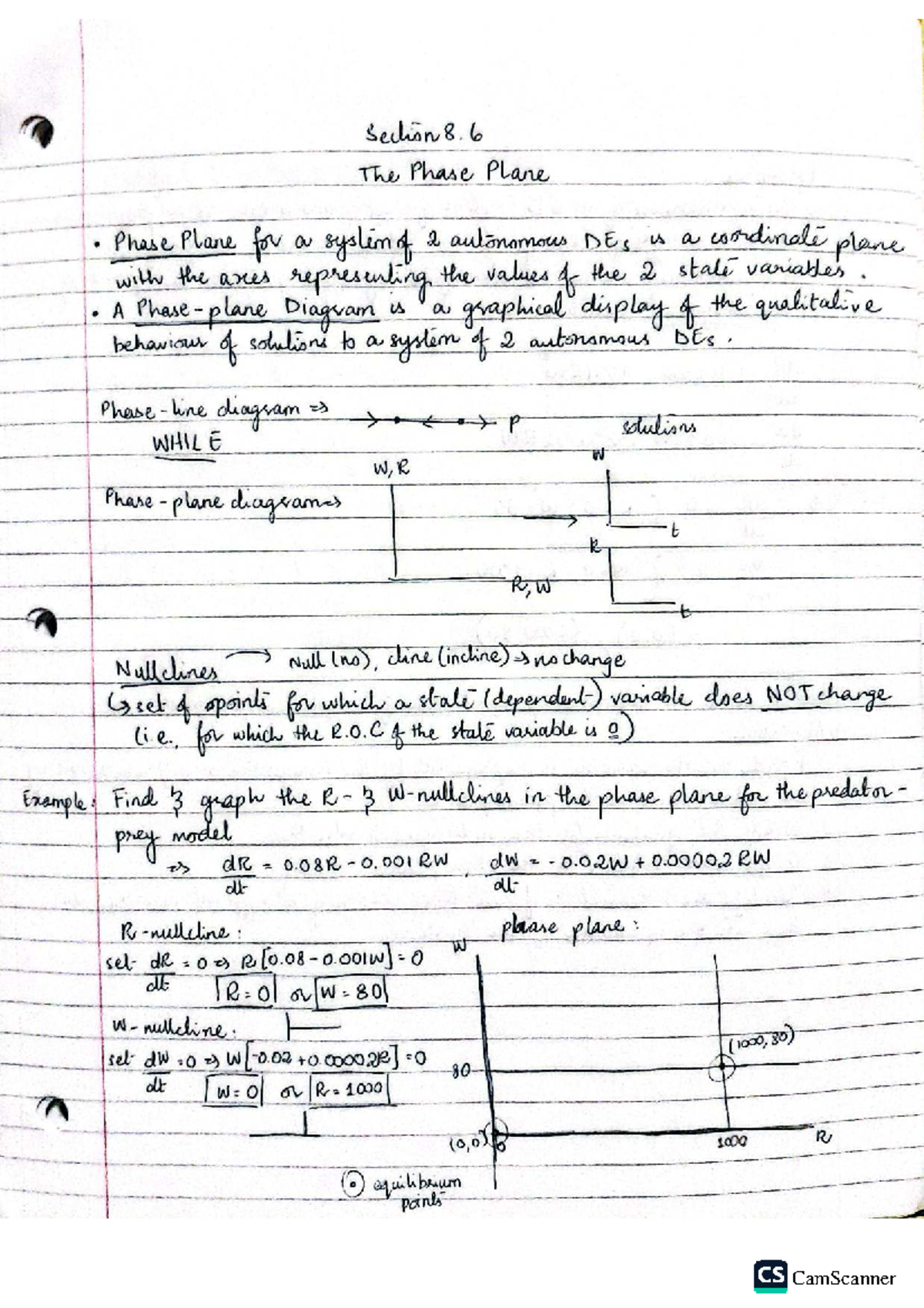 Section 8.6 - Lecture Notes on Phase Plane Analysis of DEs - Studocu