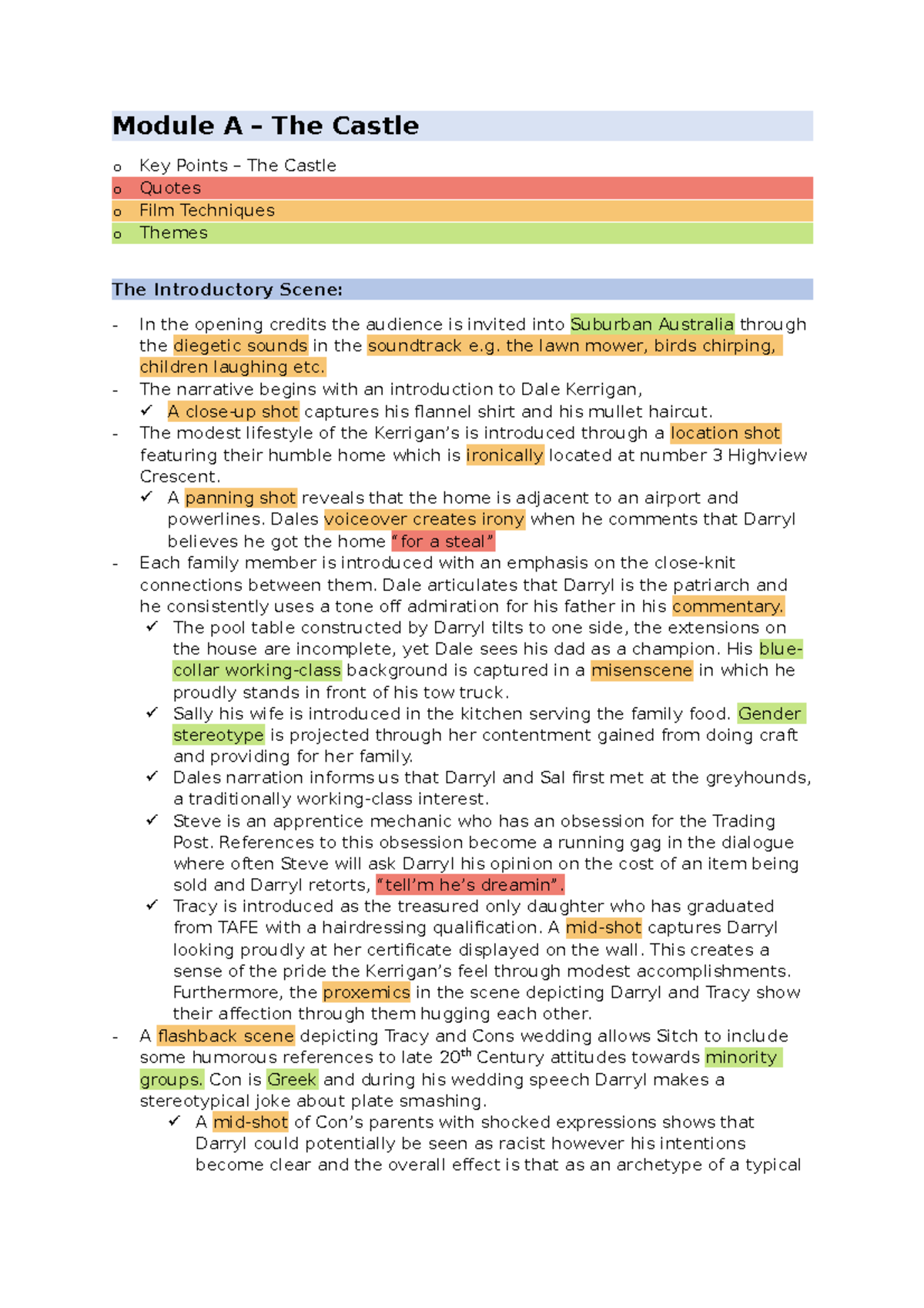 The Castle Notes - Module A – The Castle o Key Points – The Castle o ...