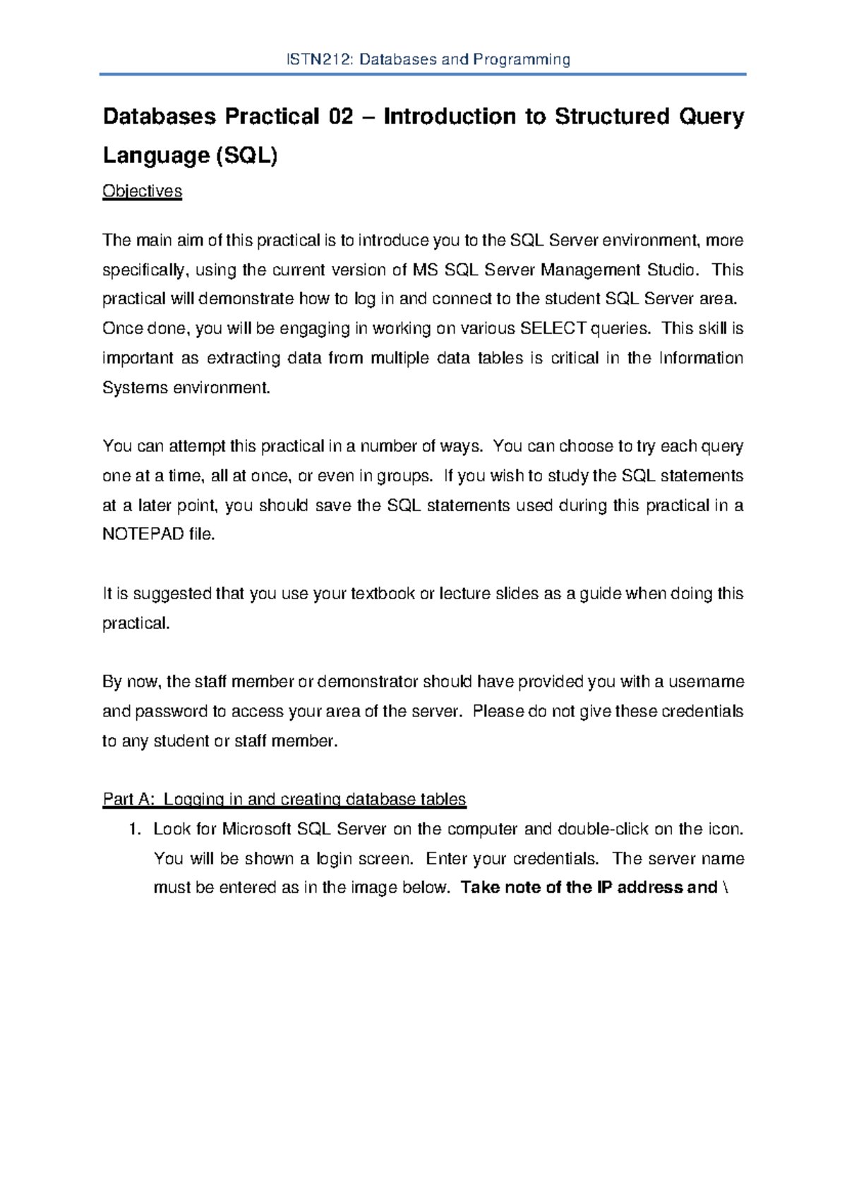 ISTN212: SQL Server Practical 02 - Querying & Table Design - Studocu