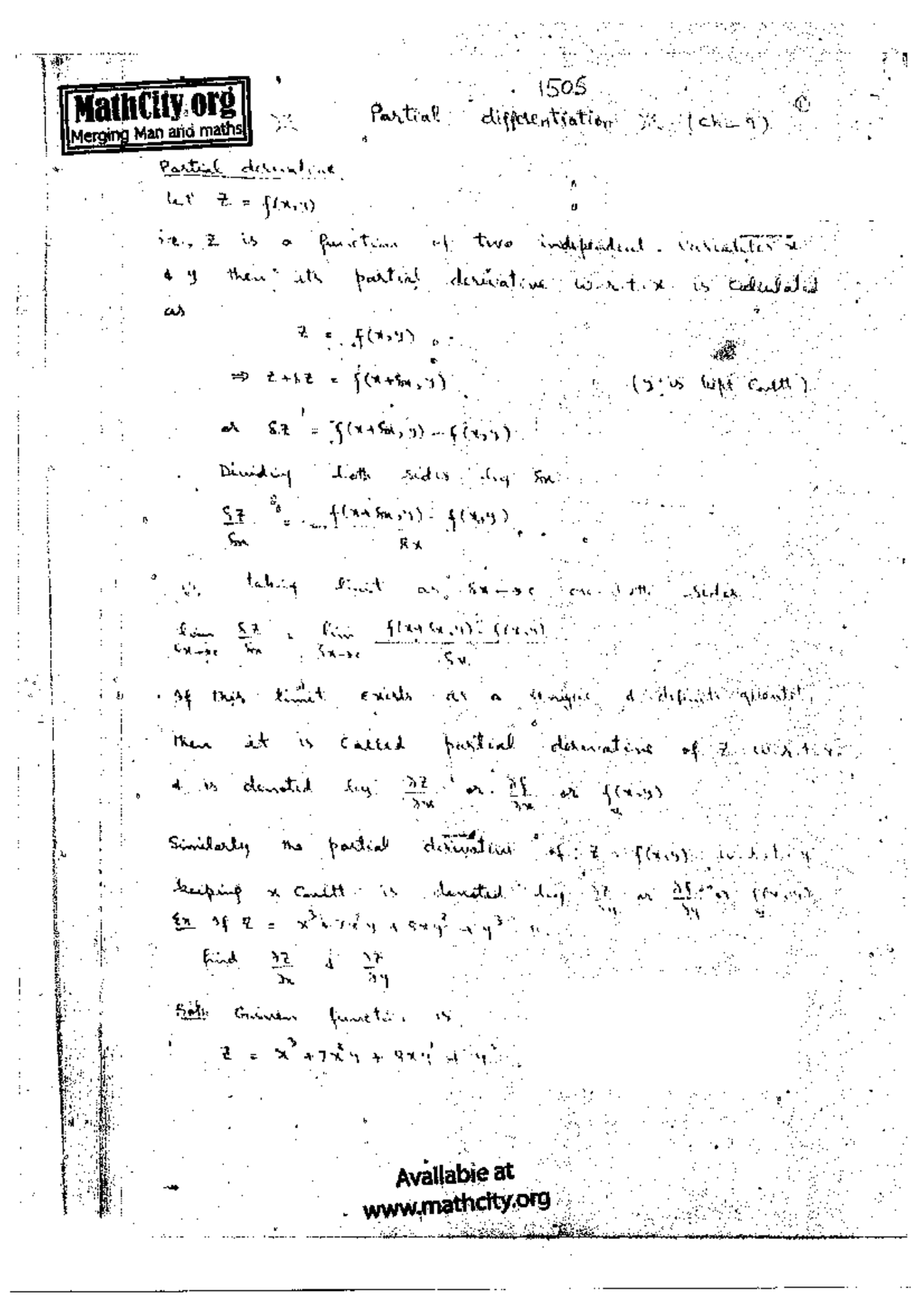 MATH 1505 Chapter 9 Notes: Partial Differentiation & Homogeneous ...