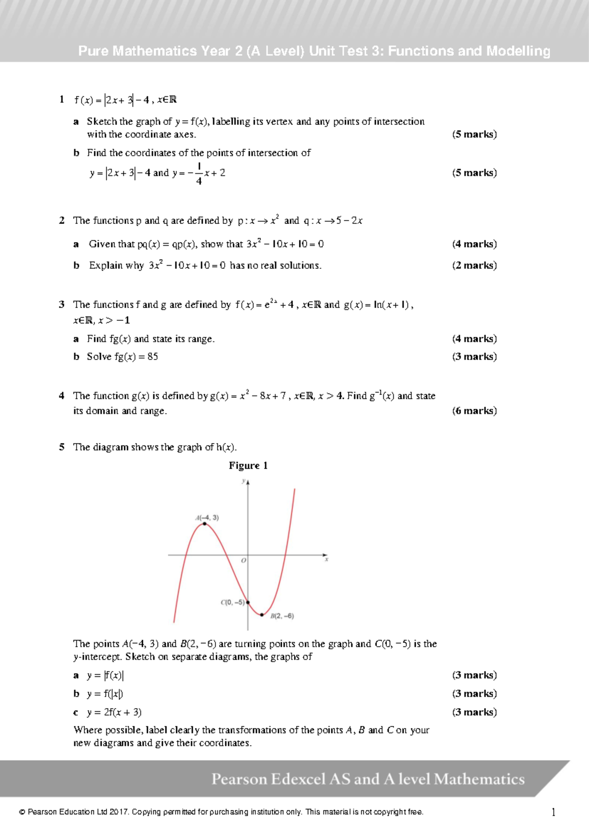 Pure Math A Level Unit Test 3: Functions & Modelling Analysis - Studocu