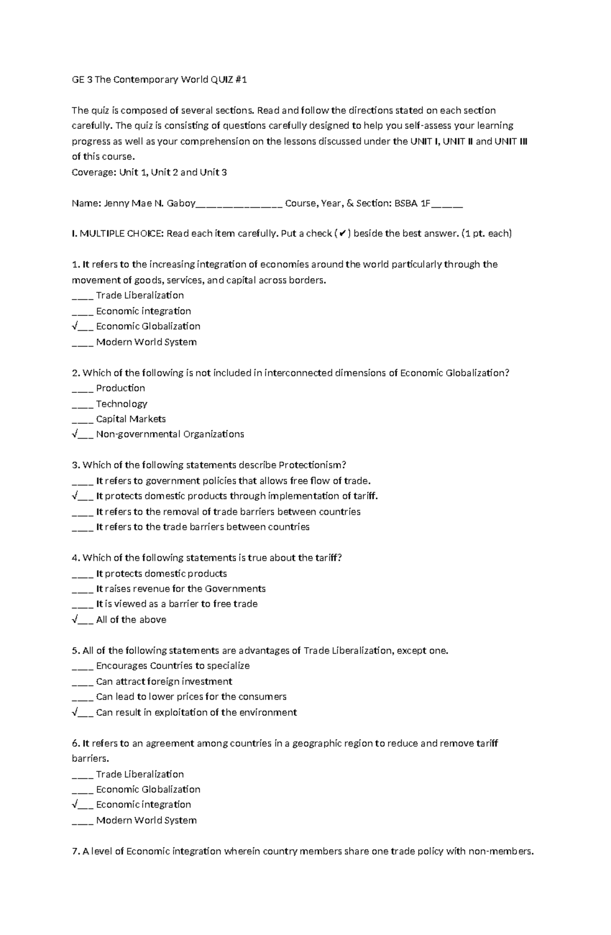 525895236 GE 3 The Contemporary World QUIZ Units 1-3 Review - Studocu