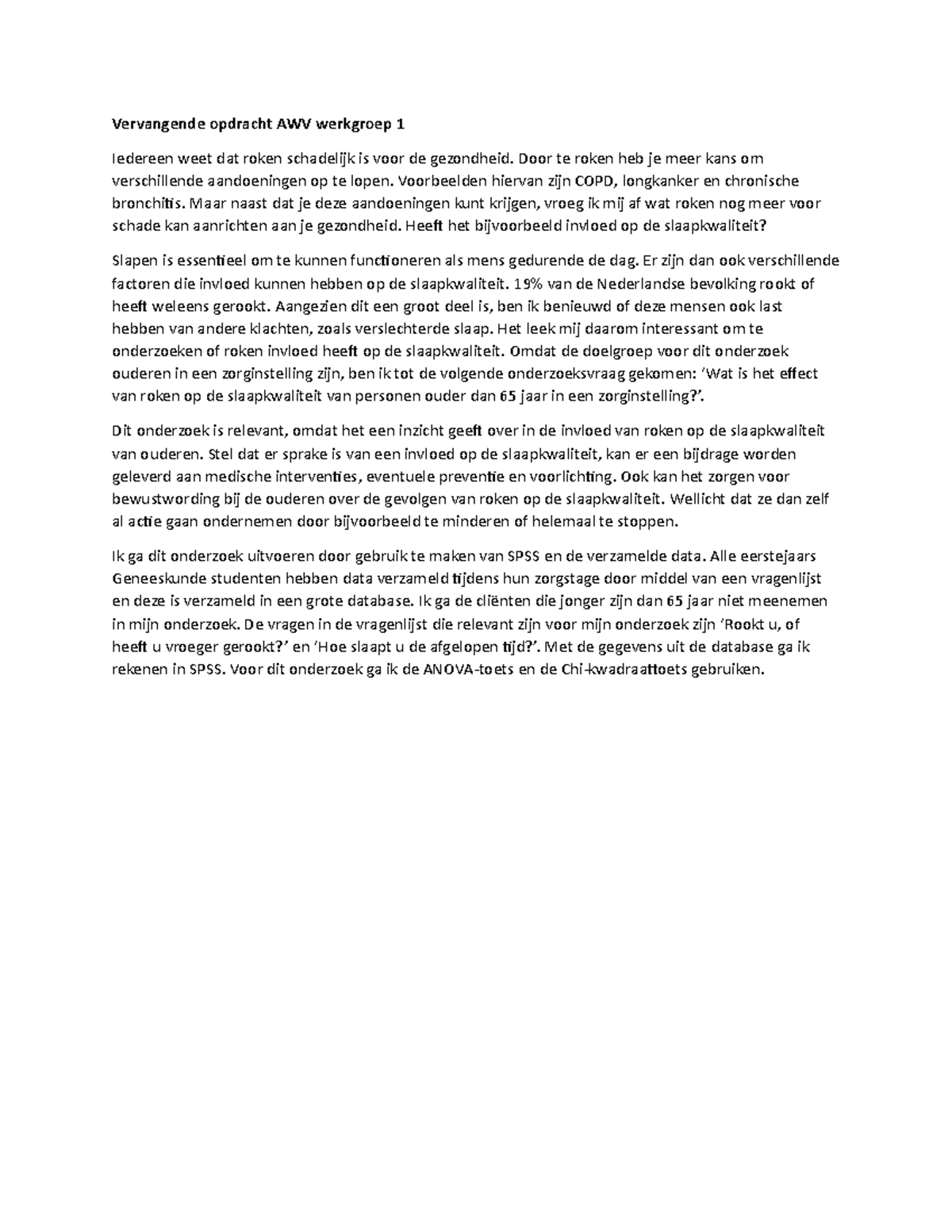 Effect van Roken op de Slaapkwaliteit bij Ouderen: Onderzoek AWV 1 ...