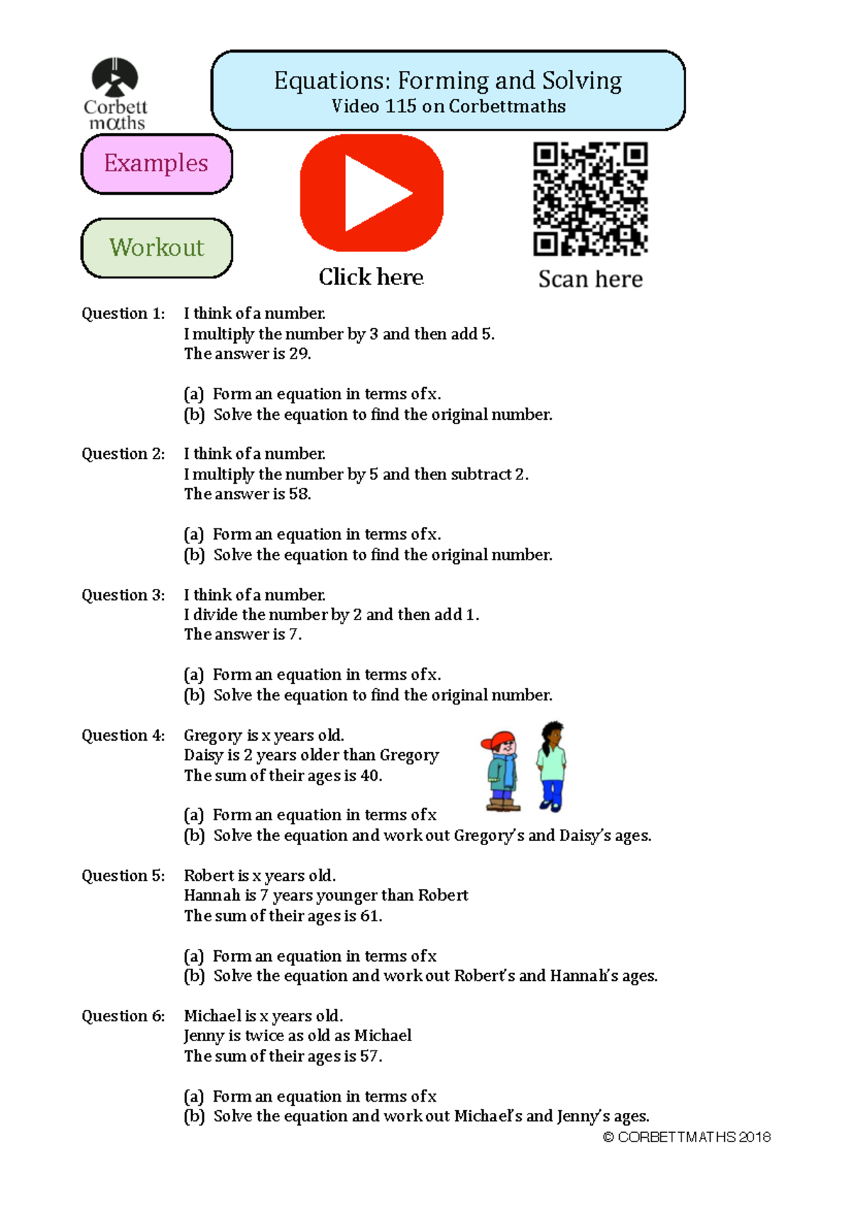Equations: Forming and Solving - Corbettmaths Video 115 Worksheet - Studocu