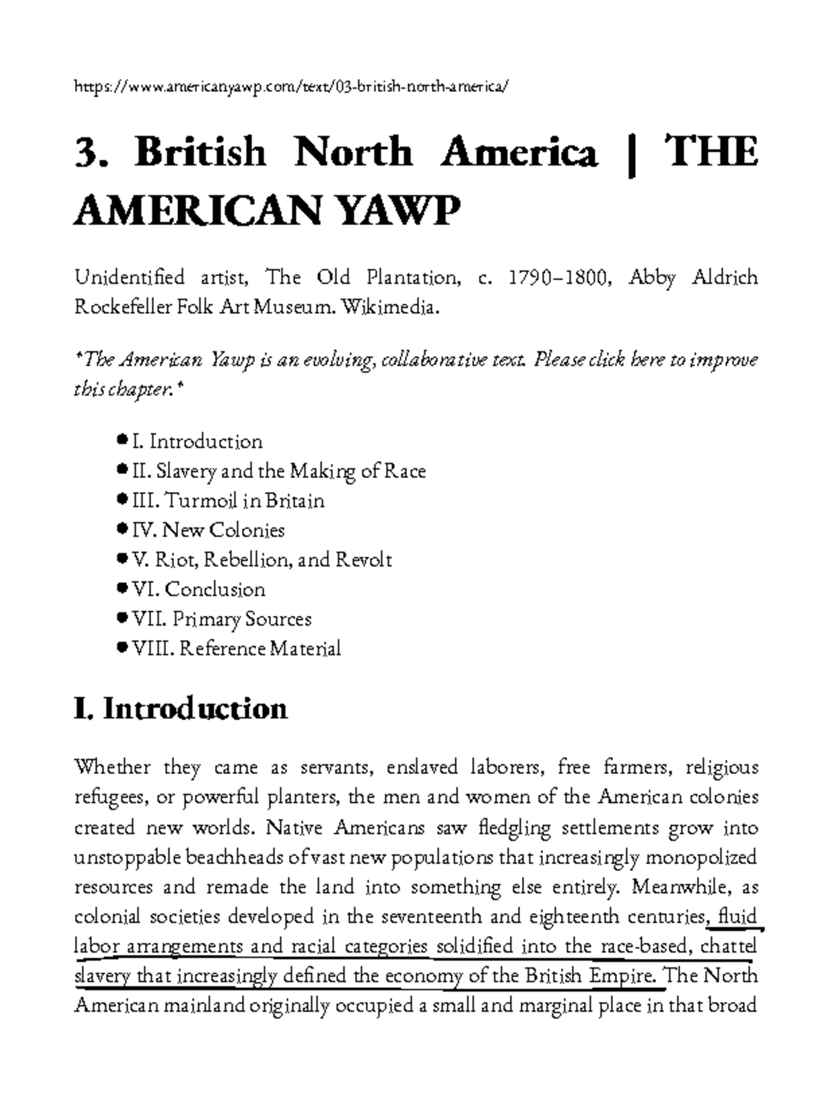 The American Yawp: Slavery, Rebellion, and Colonial Society (HIST 101 ...
