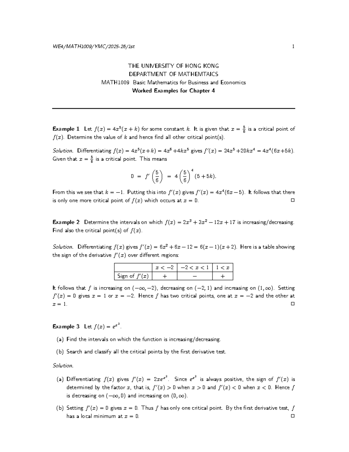Worked Examples for Chapter 4 in MATH1009 (Basic Math for Business ...
