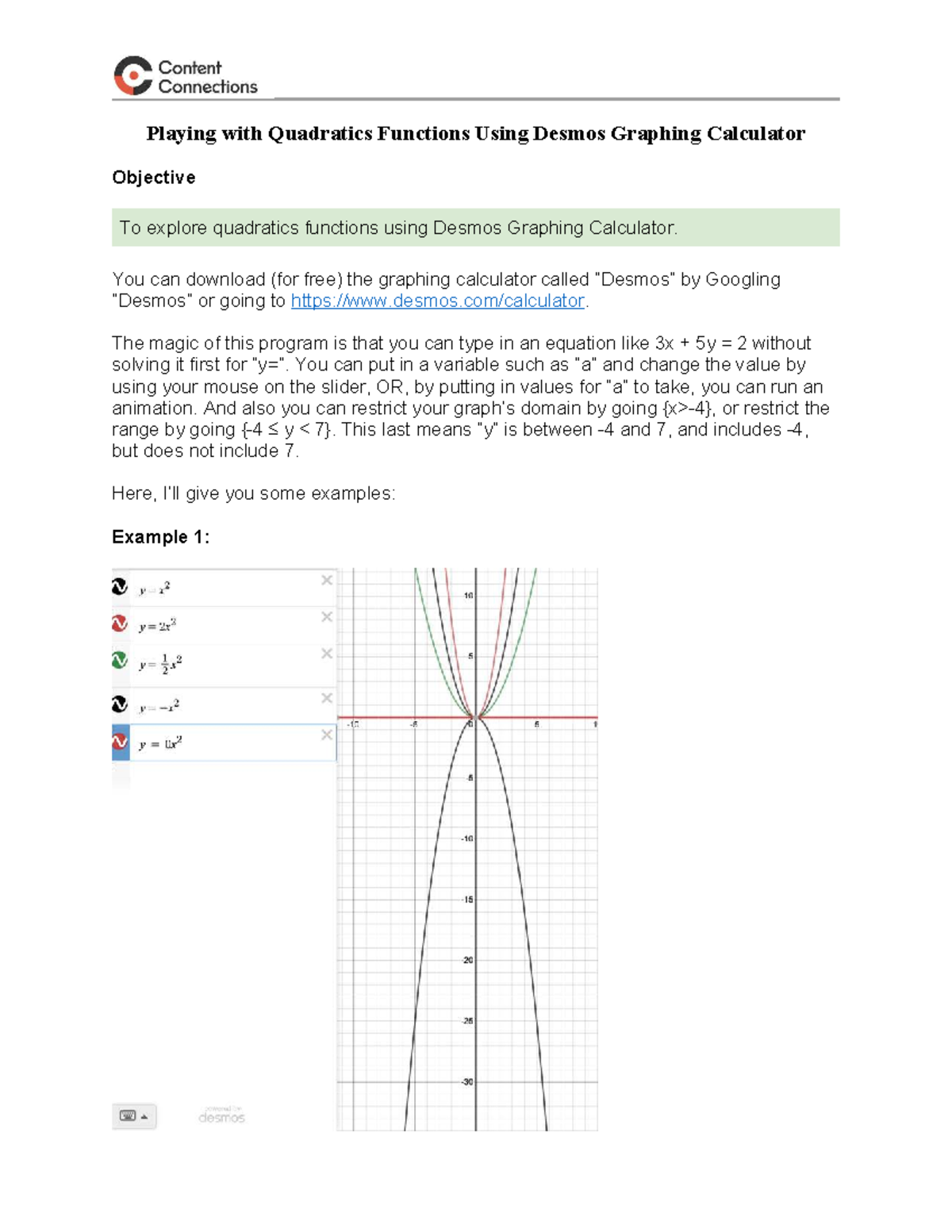 Exploring Quadratic Functions with Desmos: Pre Calc Math 11 Project - Studocu