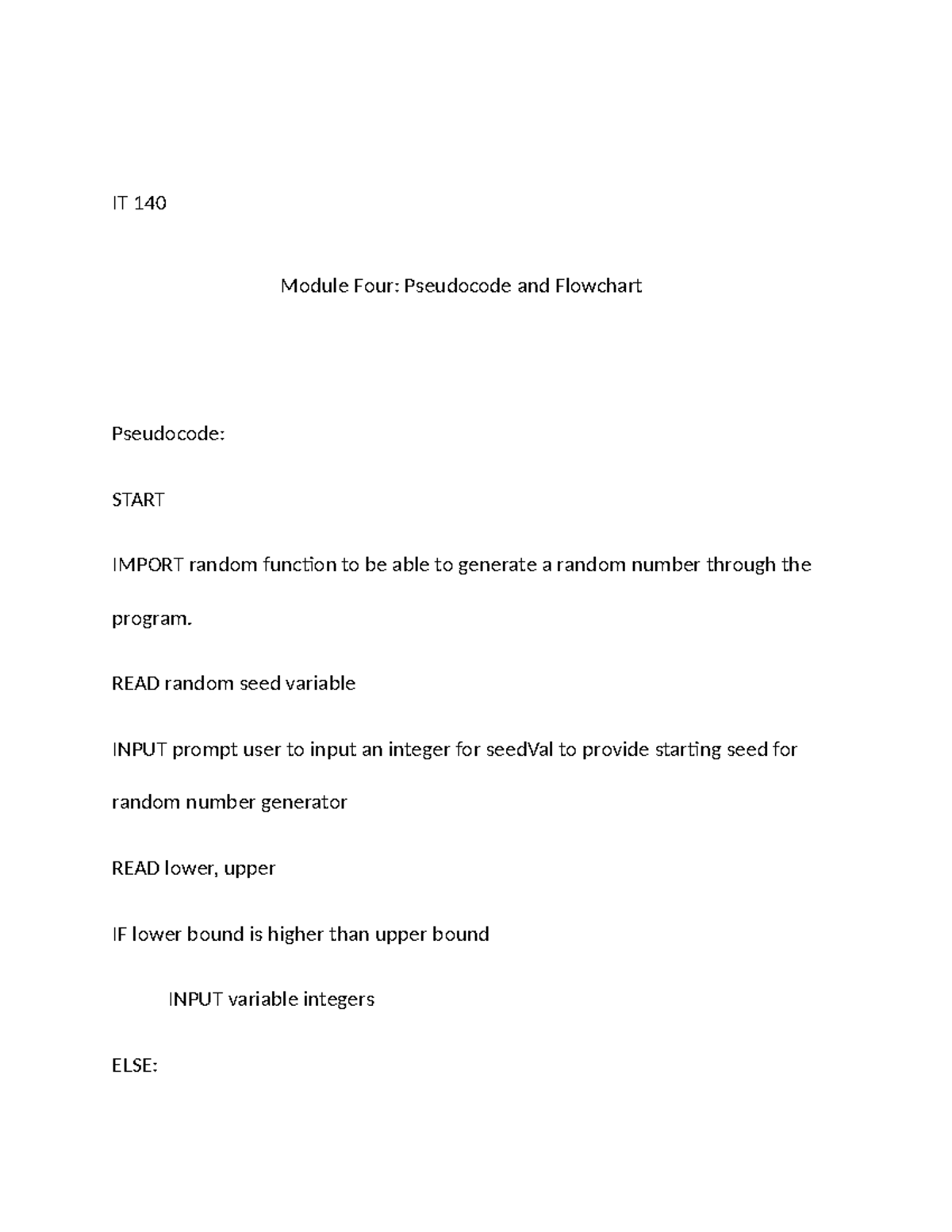 IT 140 Module Four: Pseudocode & Flowchart Guide - Studocu