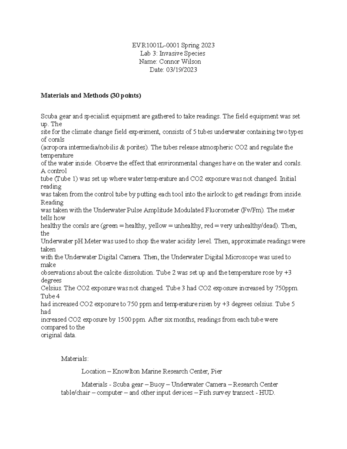 Lab 3 Invasive Species EVR1001L - EVR1001L-0001 Spring 2023 Lab 3 ...