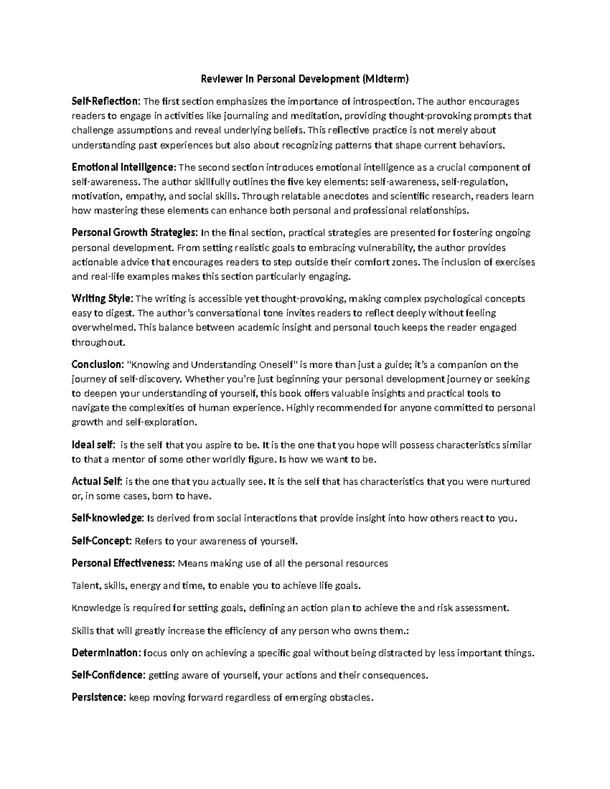 Personal Development (PD 101) Midterm Review: Key Concepts & Strategies ...