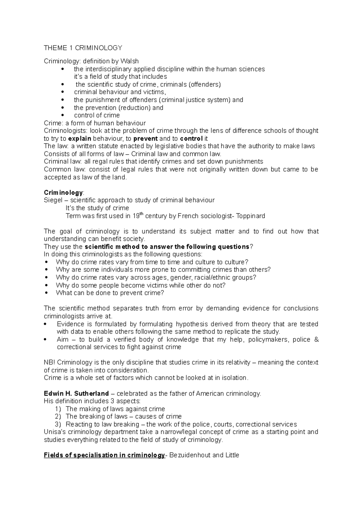 Criminology Study Notes: Concepts & Theories in Crime (CRIM101) - Studocu