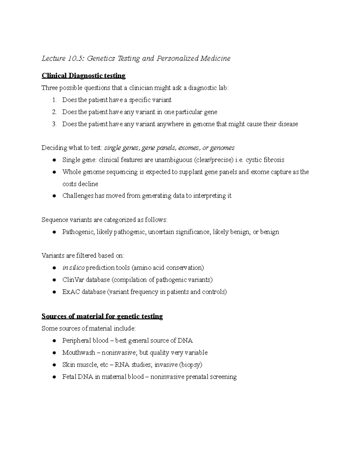 Human Genetics (GEN 301): Final Exam Study Notes - Studocu