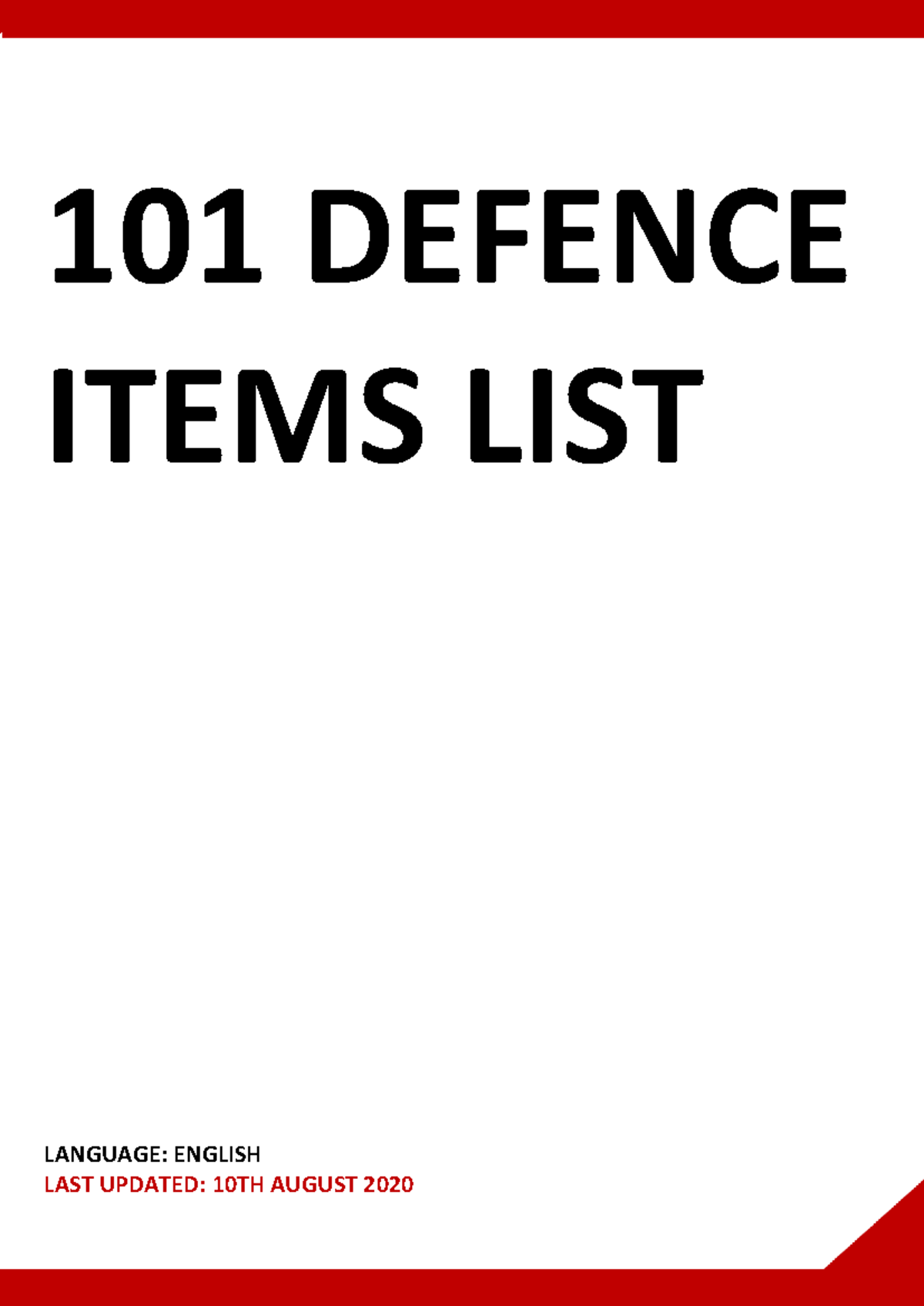 101 Defence Items List for Military Applications - Studocu