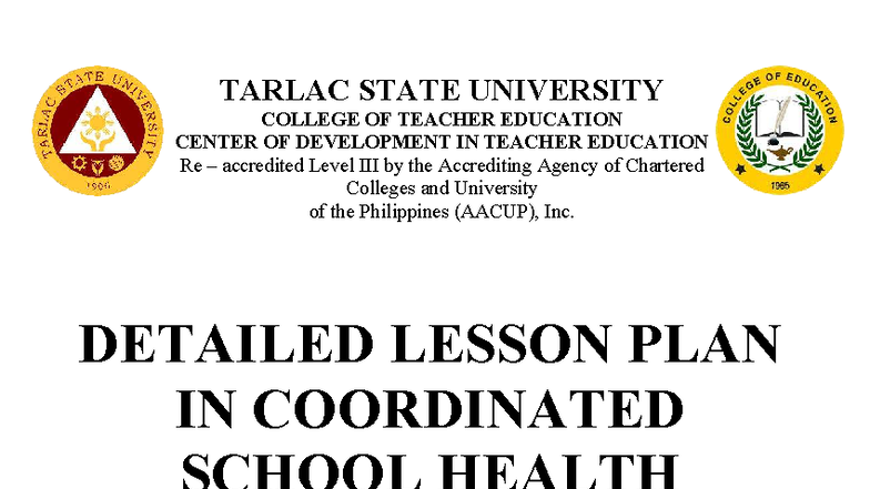 Detailed Lesson Plan for BPED 113: Coordinated School Health Program ...