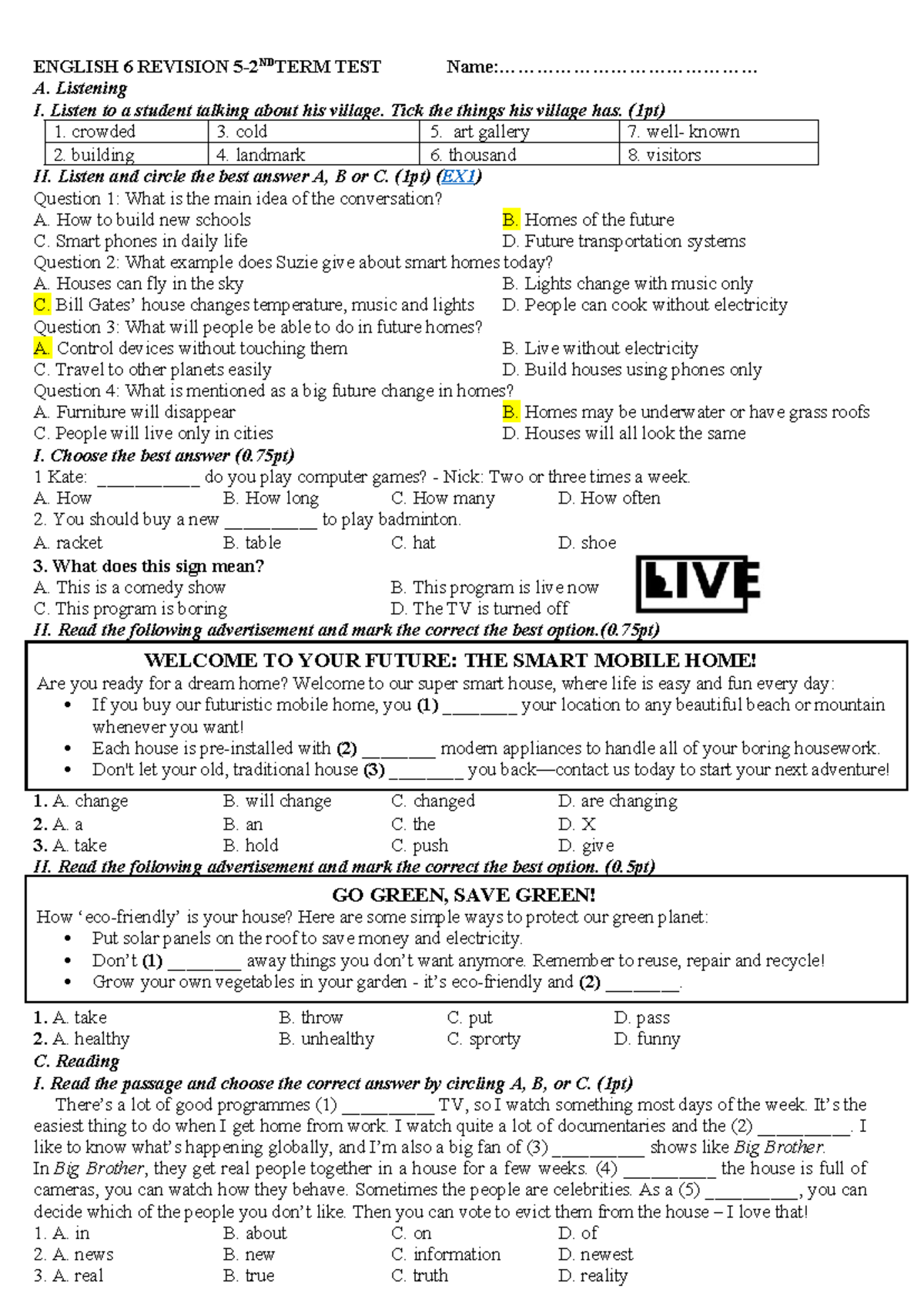 G6-TEST 5 2026 - End-Term Listening & Reading Revision - Studocu
